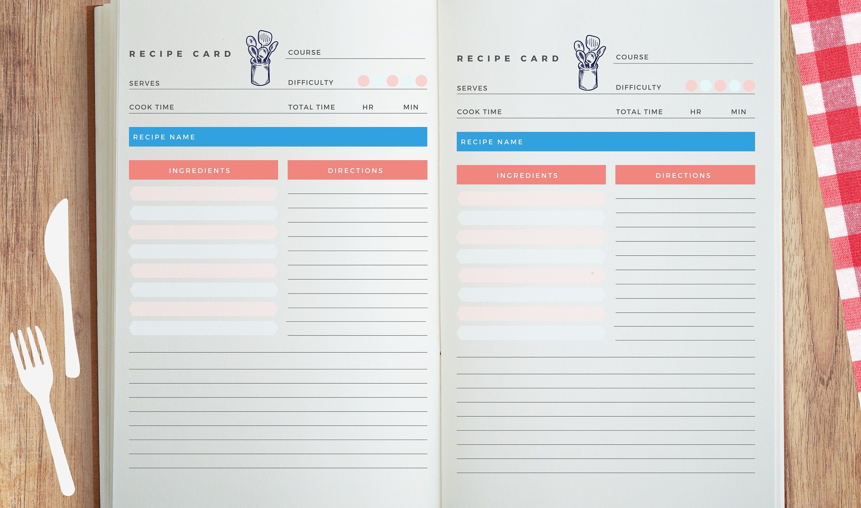 Printable Cookbook Recipe Pages, Red White Blue Picnic Recipe Binder ...