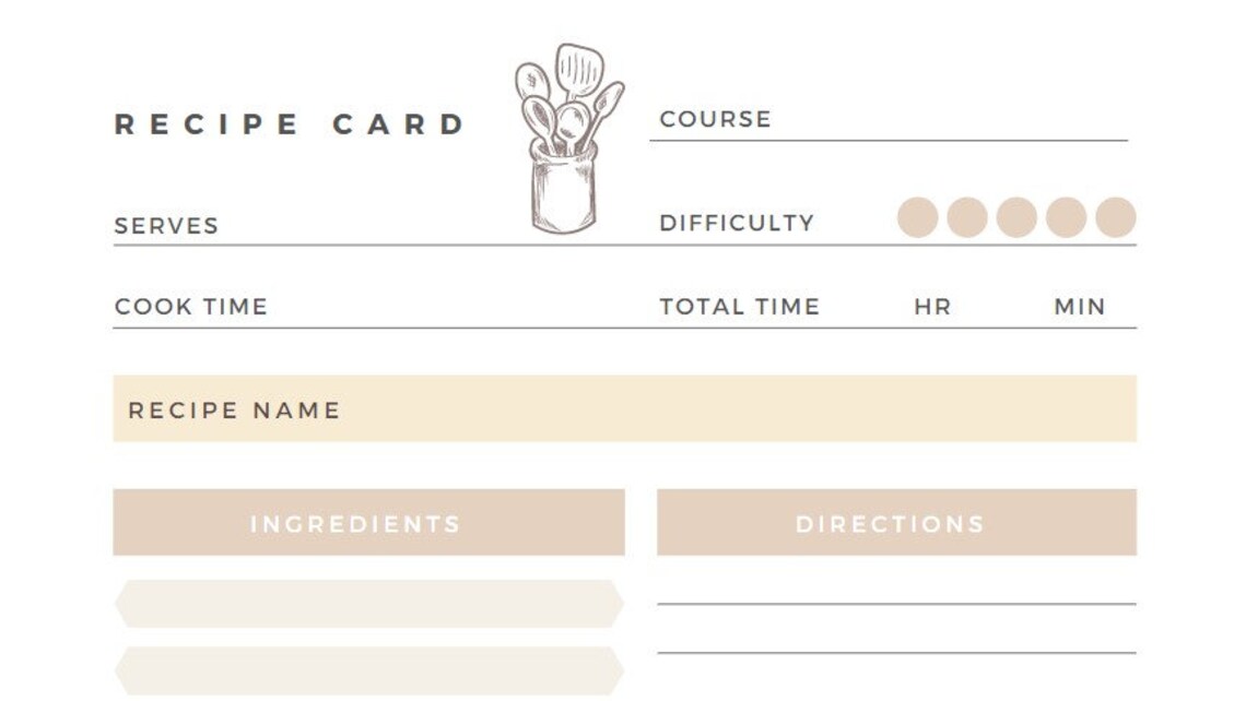 Printable Cookbook Recipe Pages, Soft Beige Recipe Binder Printable ...