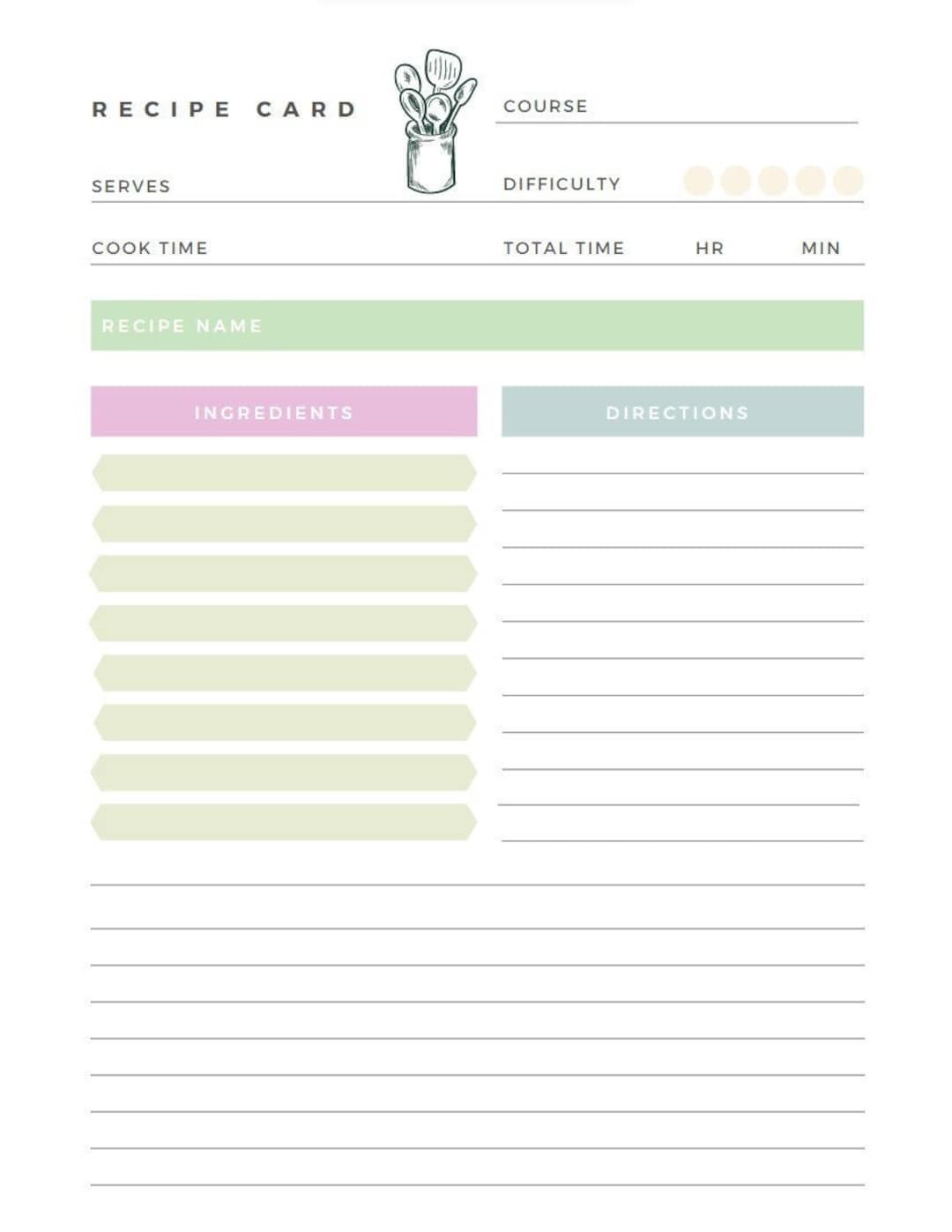 Printable Cookbook Recipe Pages, Sweet Succulent Green Recipe Binder ...