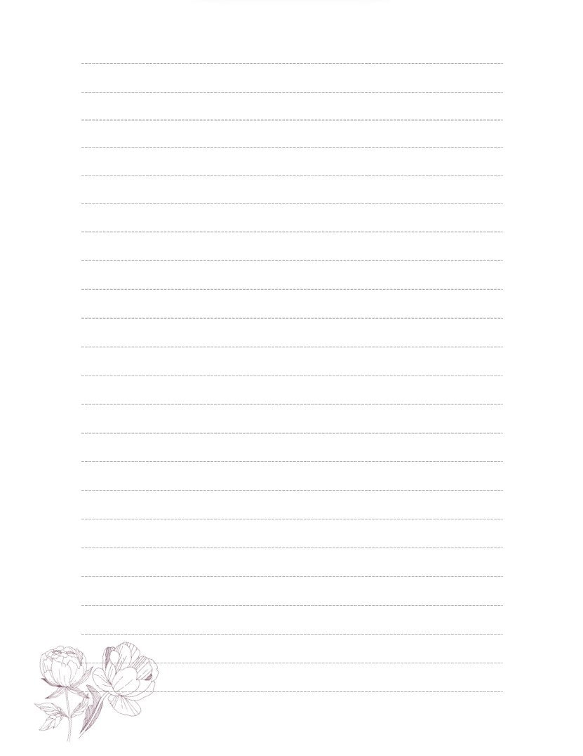Printable Lined Journal Stationary Blank Pages, Peonies Binder ...