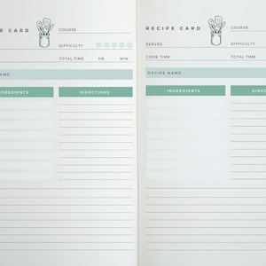 Printable Cookbook Recipe Pages, Seafoam Surf Blue Green Recipe Binder ...