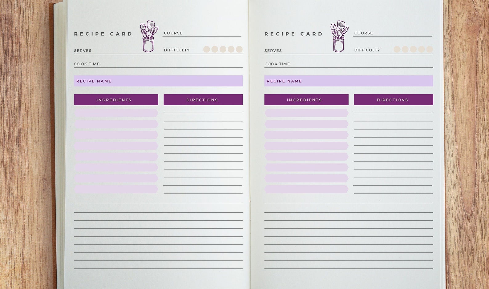 Printable Cookbook Recipe Pages, Amythest Purple Recipe Binder ...