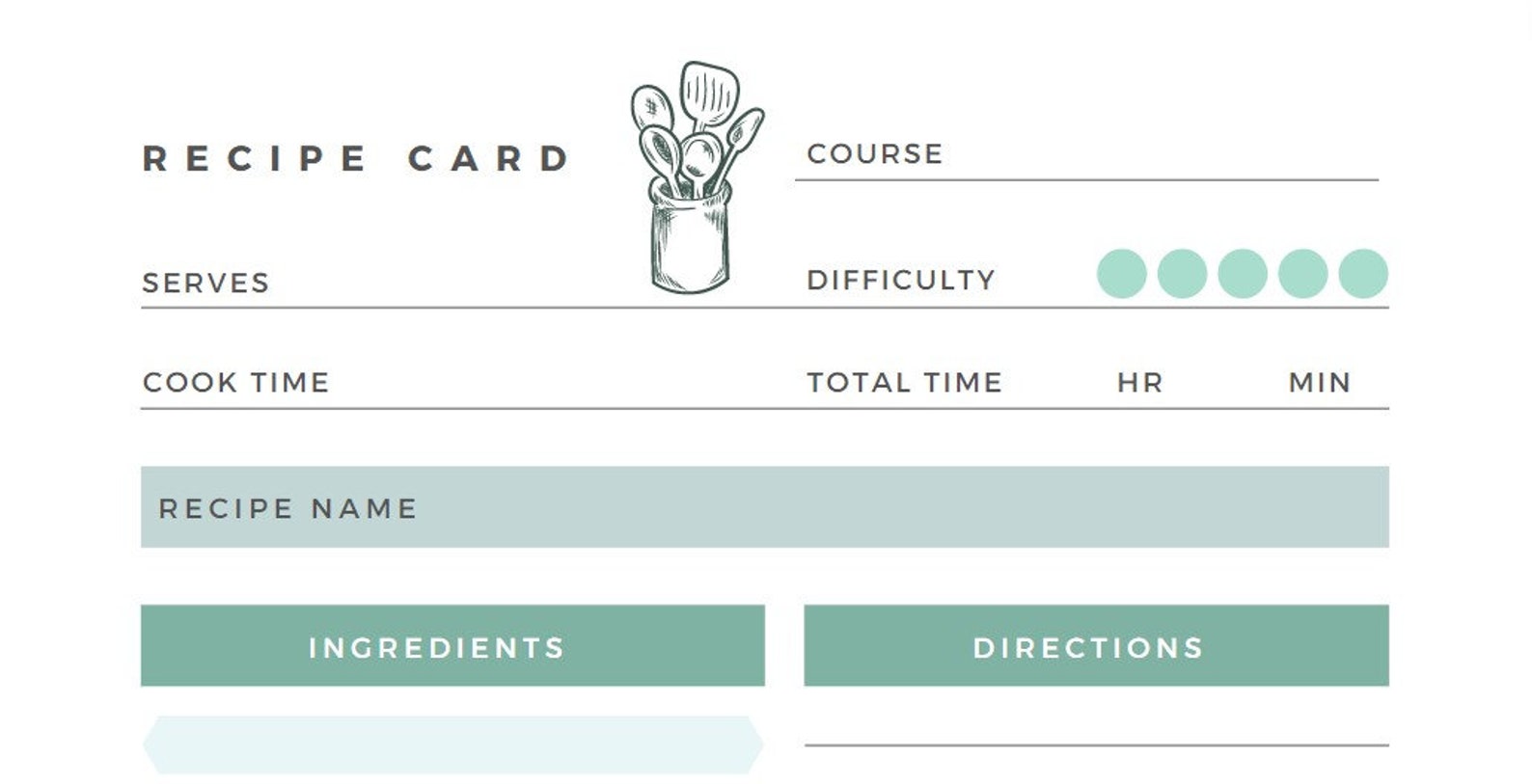 Printable Cookbook Recipe Pages, Seafoam Surf Blue Green Recipe Binder ...