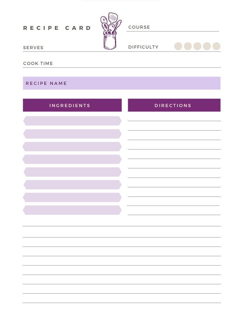 Printable Cookbook Recipe Pages, Amythest Purple Recipe Binder ...