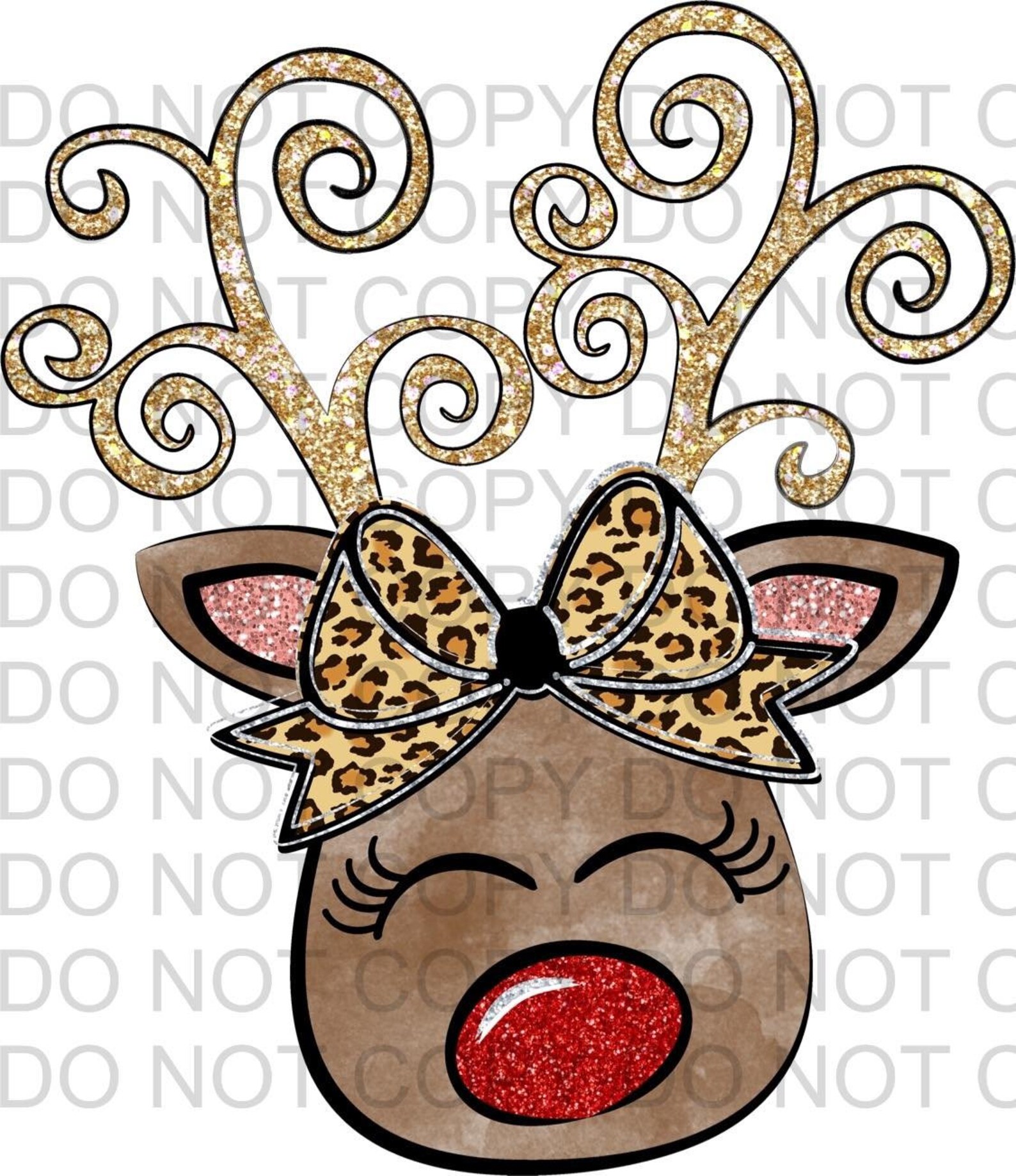 Girl Reindeer Leopard Bow PNG - Etsy
