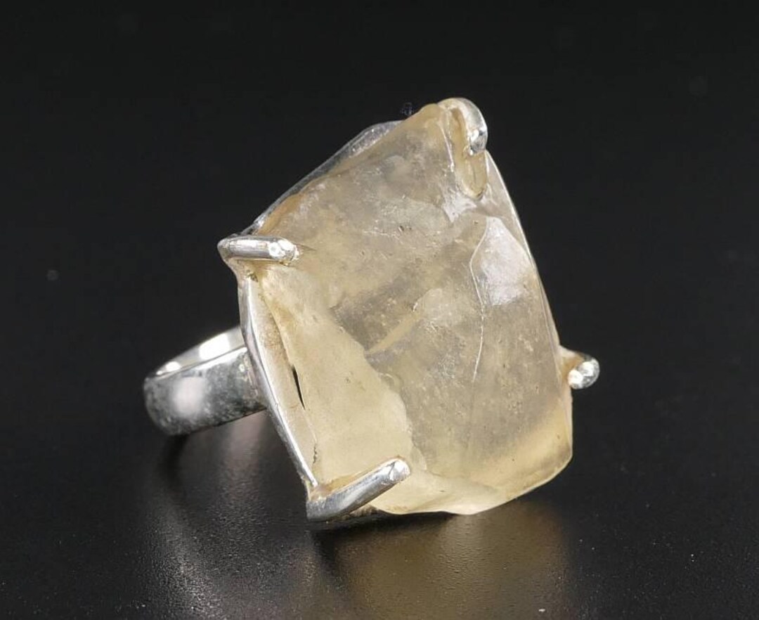 Raw Libyan Desert Glass Sterling Silver Ring | Size 52 US 6 1/4 | COA ...