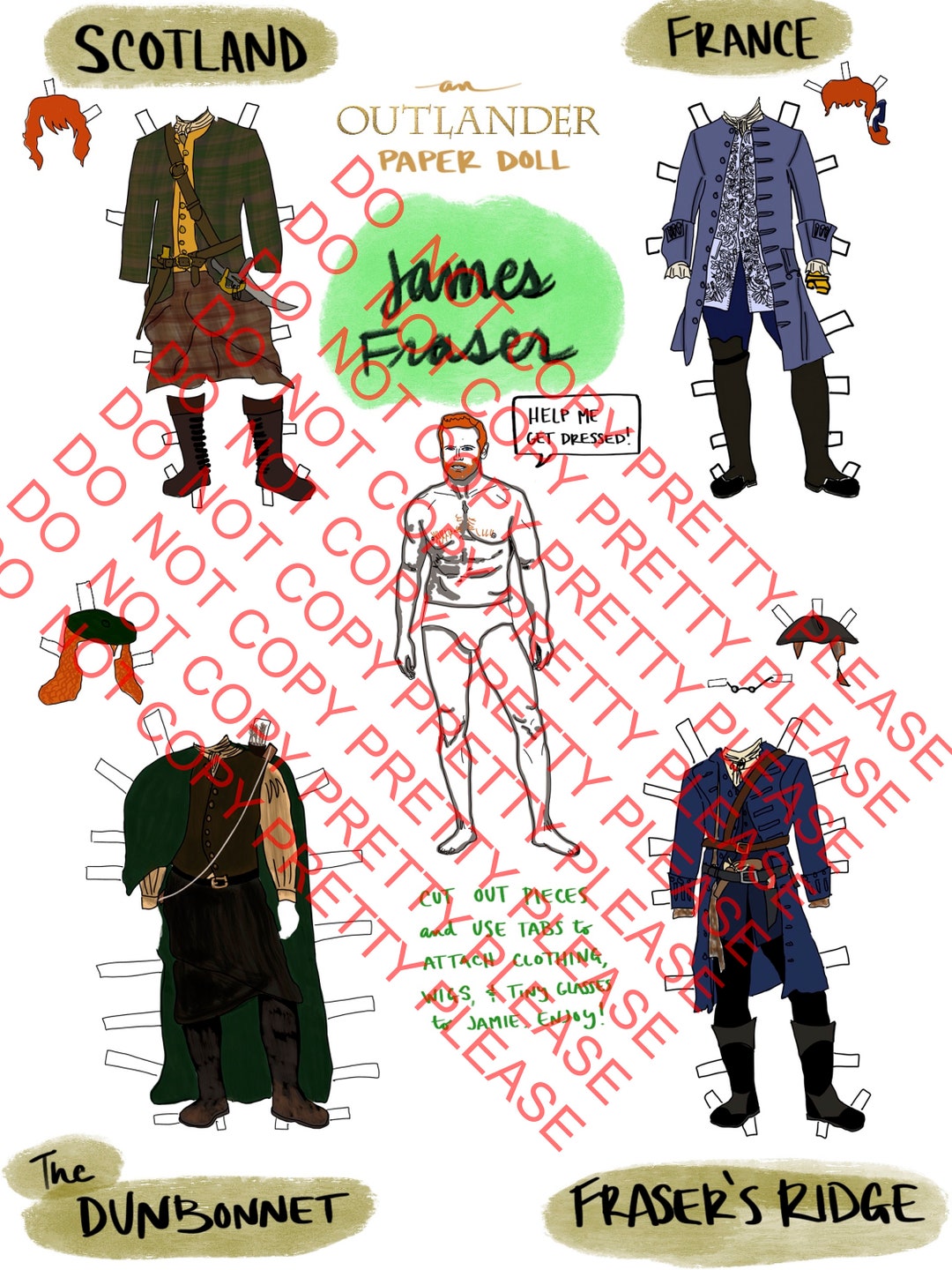 Outlander Jamie Fraser Nostalgia Style Paper Doll - PDF PRINTOUT - Etsy