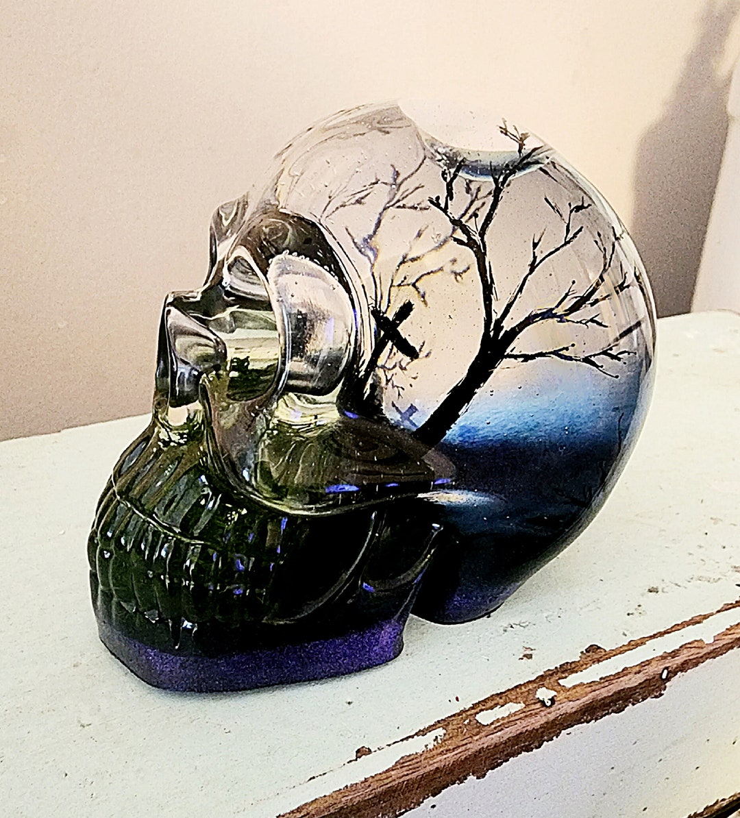 Resin Skull, Shaker Skull, Halloween Decor, Skull Snow Globe, Liquid ...
