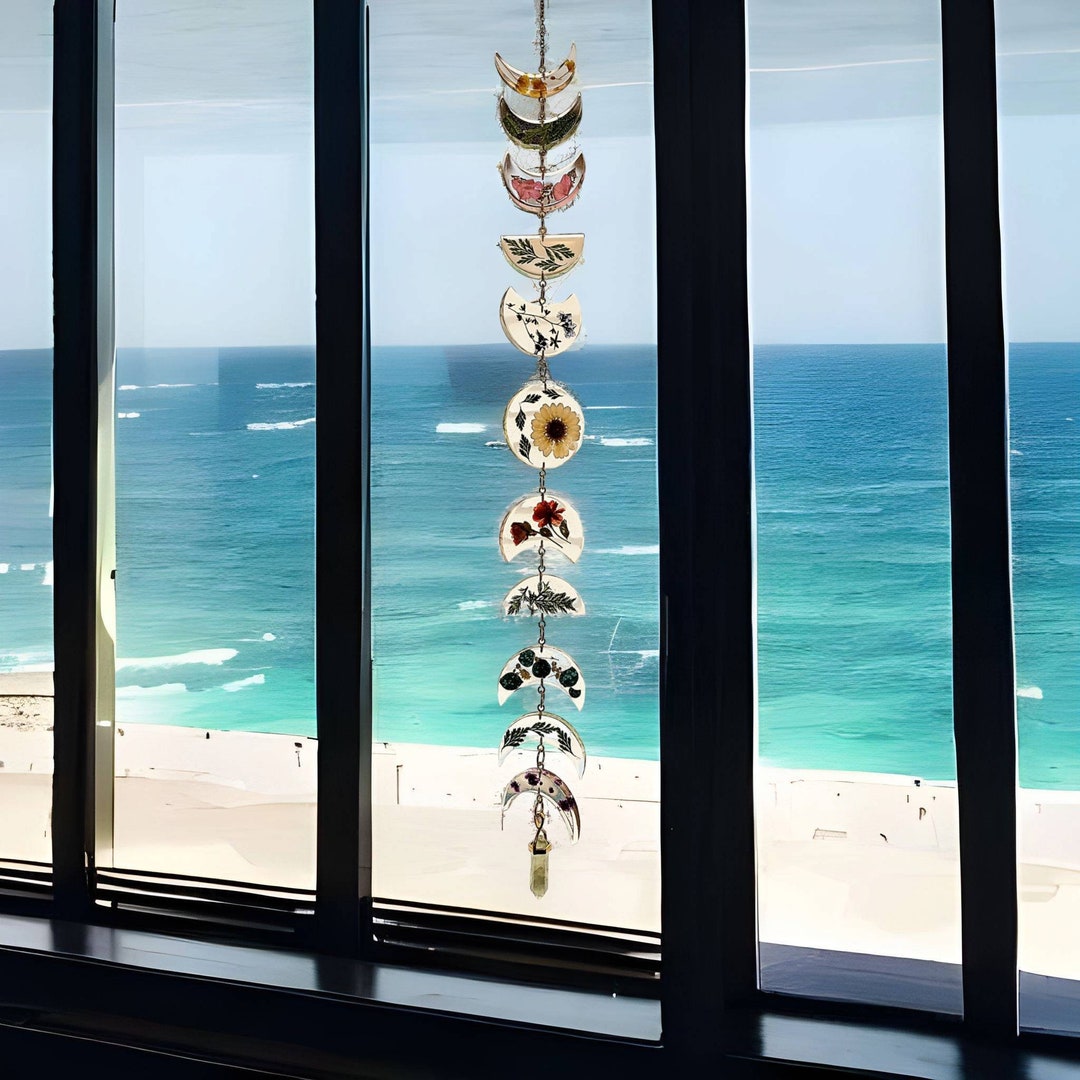 Hanging Moon Phase Decor, Dried Flowers, Flower Moon, Boho Decor ...