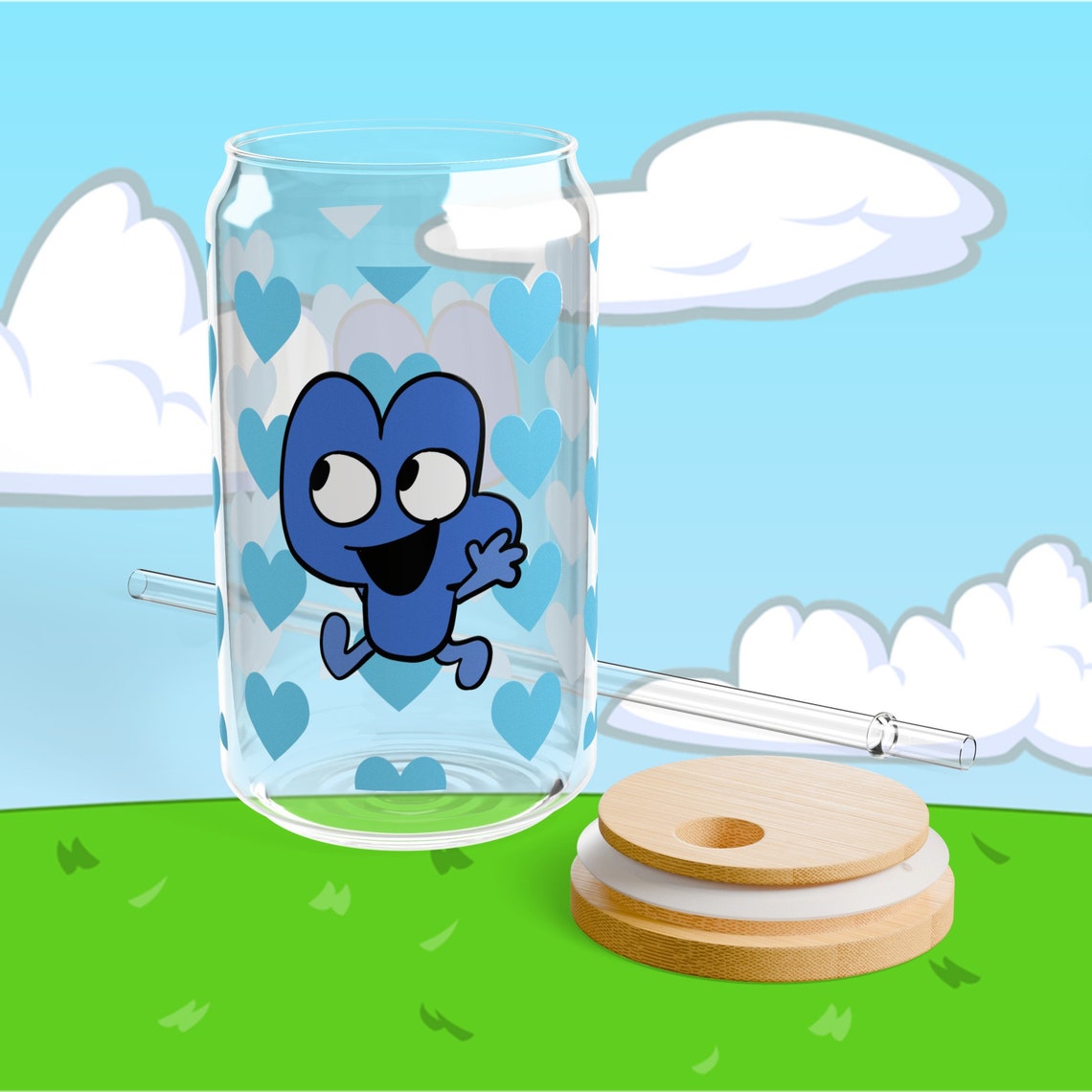 Four Blue Hearts Glass Cup- Battle for Dream Island - Object Shows - Etsy