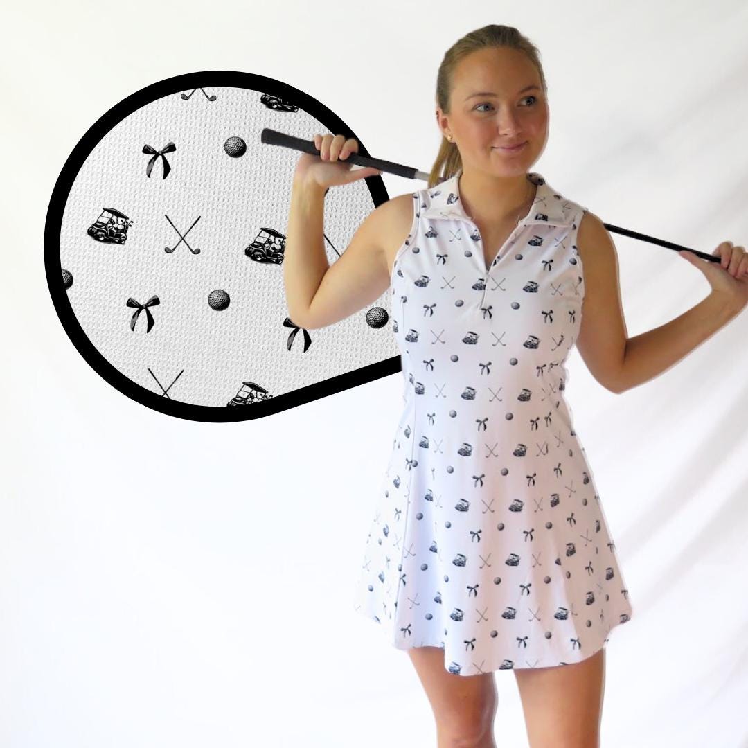 Black and White Bows and Clubs Ladies Collared Golf Dress Golf Gift for ...