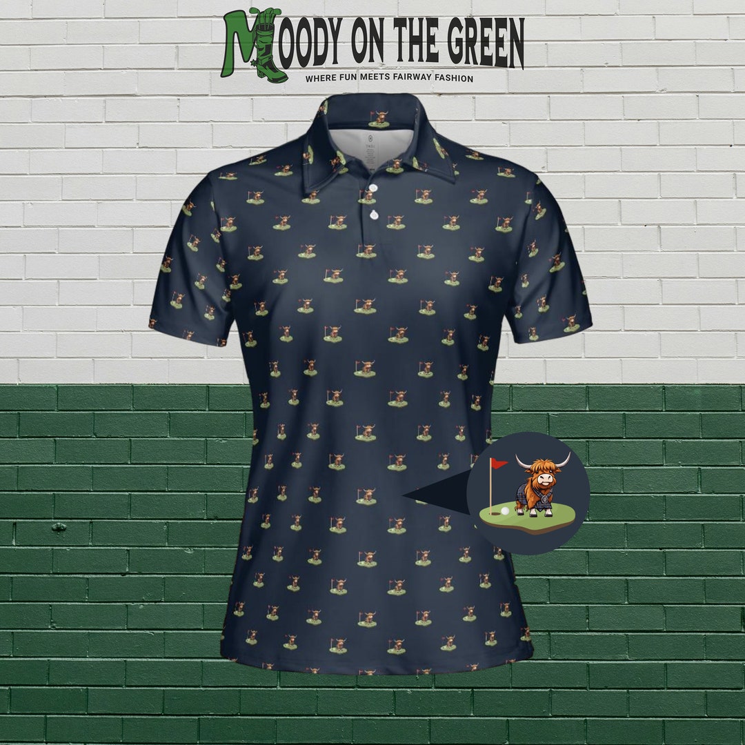 Highland Cow Golf Polo for Ladies, Cute Preppy Scottish Cow Collared ...