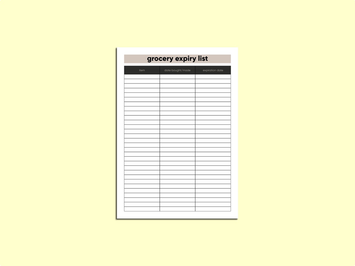 Grocery Expiry List Grocery Expiration Tracker Food - Etsy