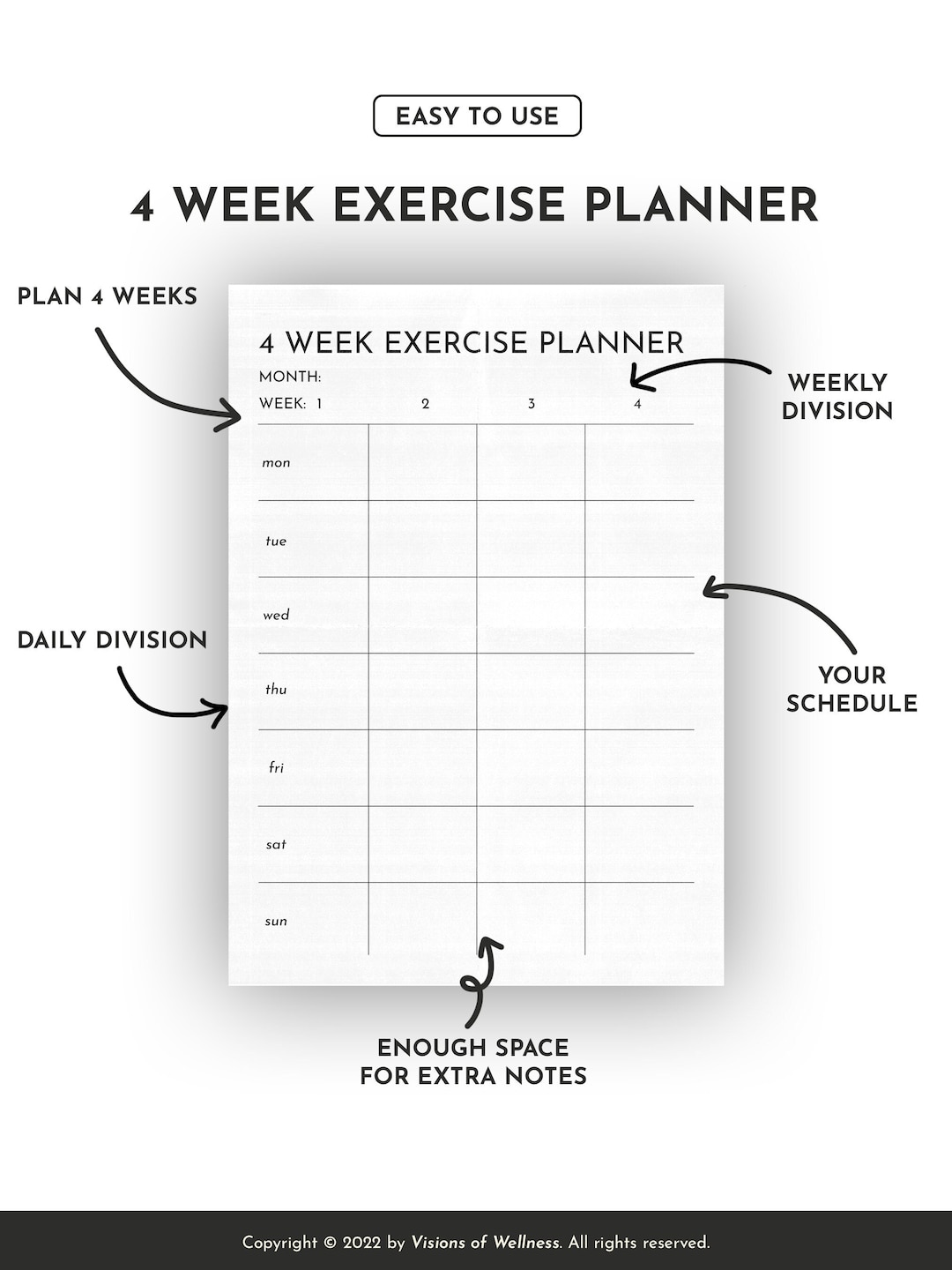 4-week Exercise Planner: Printable and Digital Planner to Achieve Your ...