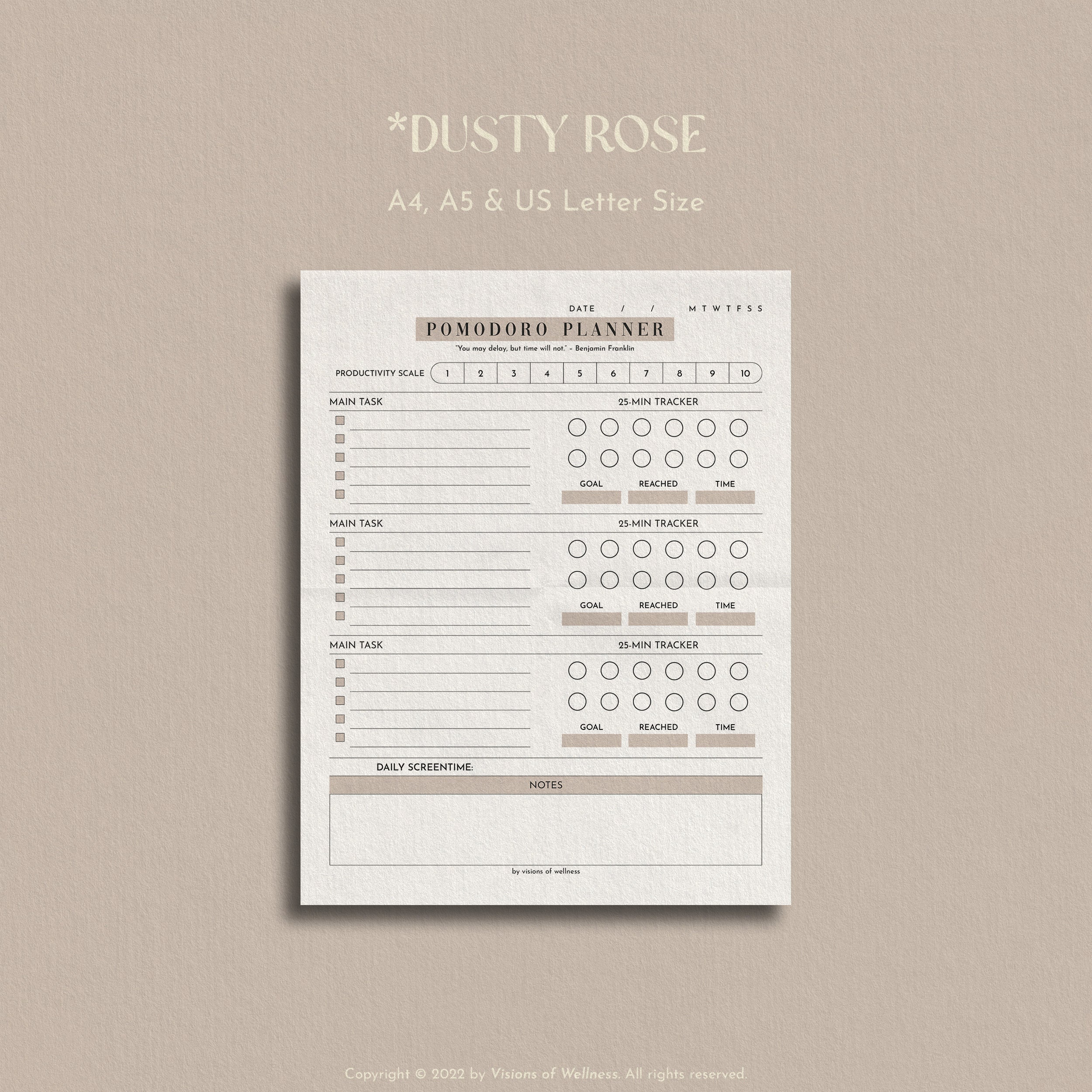 Pomodoro Planner | Pomodoro Tracker Daily | Productivity Planner Scale ...