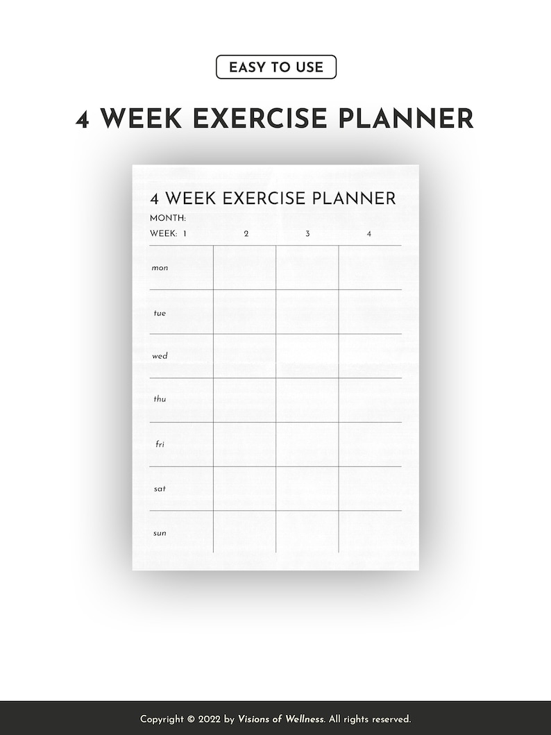 4-week Exercise Planner: Printable and Digital Planner to Achieve Your ...