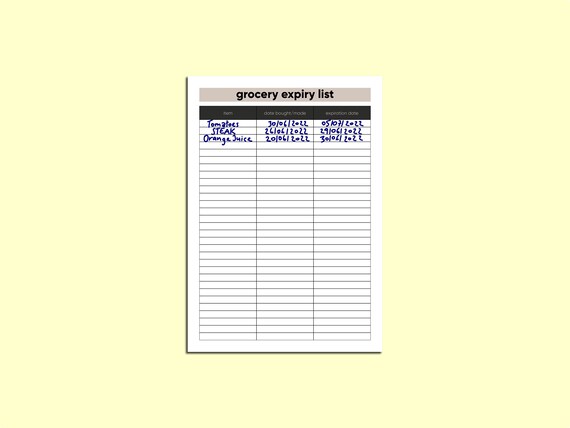 Grocery Expiry List Grocery Expiration Tracker Food - Etsy