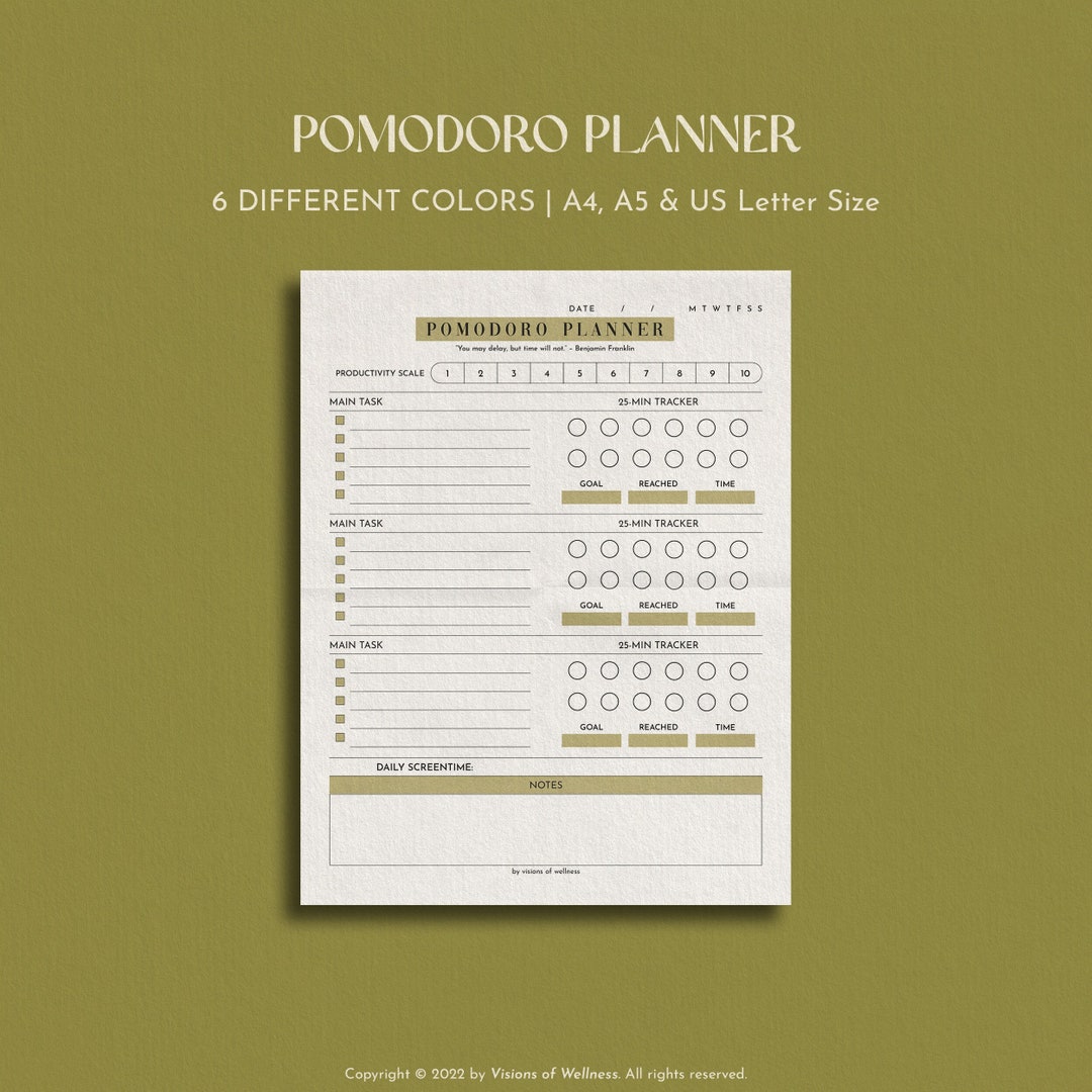 Pomodoro Planner | Pomodoro Tracker Daily | Productivity Planner Scale ...