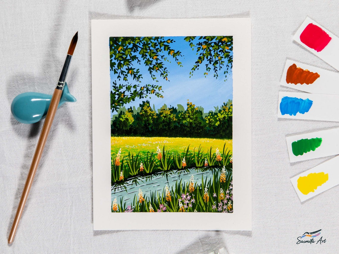 Nature's Symphony - Gouache Painting - Landscape Painting / Original ...
