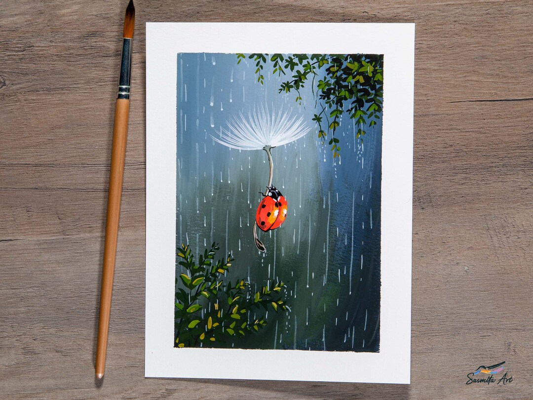 Ladybug's Dream - Gouache Painting - Ladybug Print / Bug Painting ...