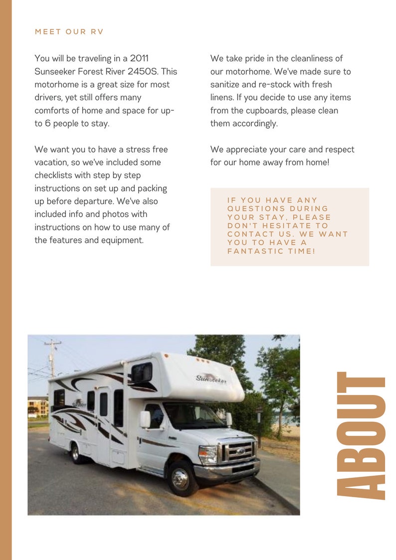 Editable and Downloadable RV Rental Welcome Booklet - Perfect for ...