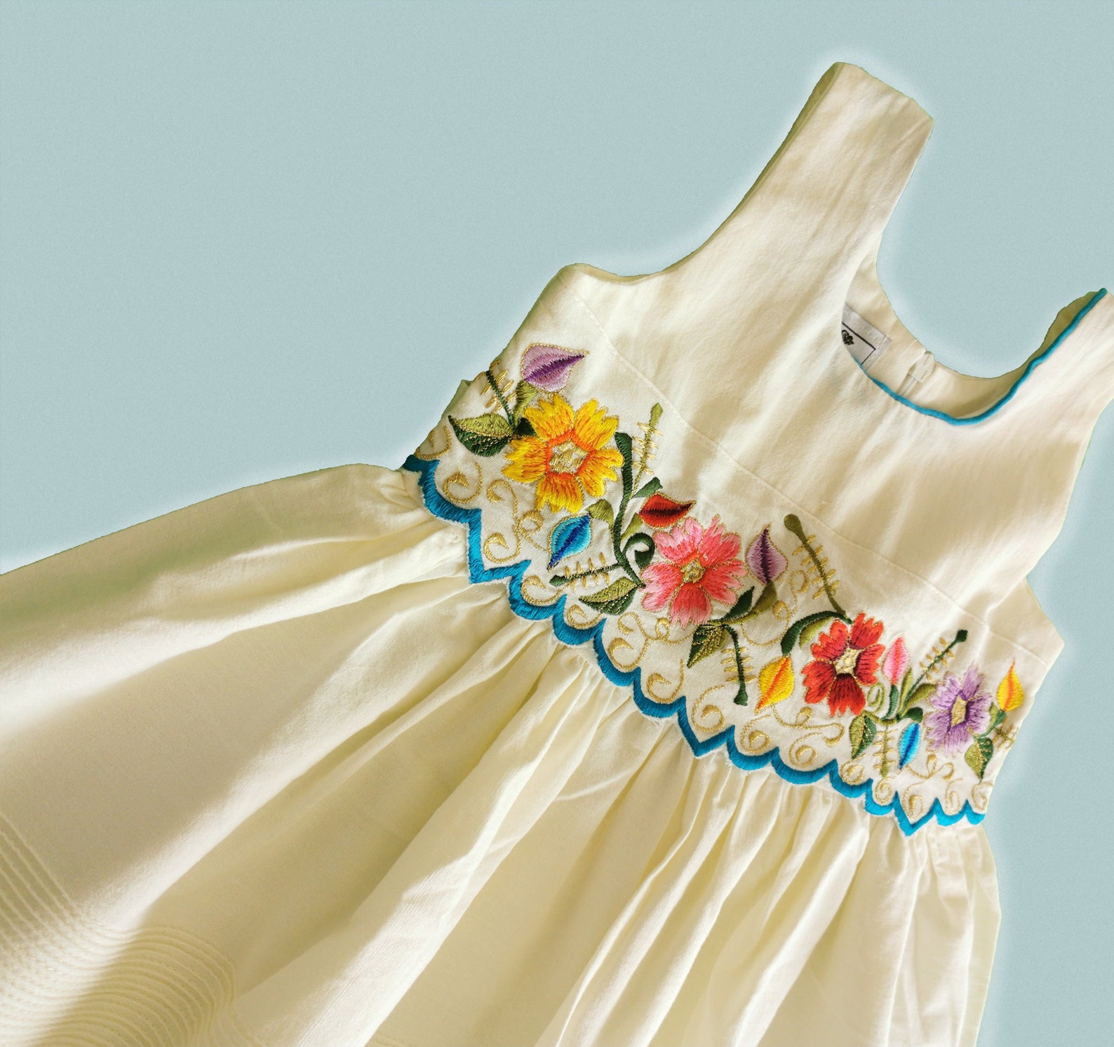 Regional Mexican Linen Yucatan Dress, Hand Embroidery for Girl, Mexican ...