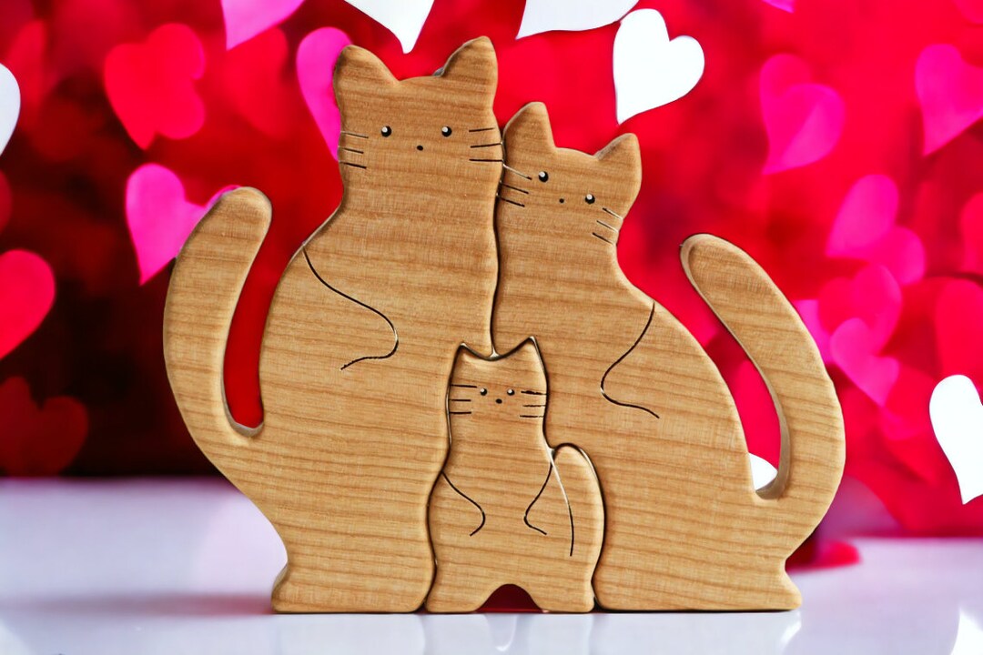 Wooden Cat Family Puzzle Animal Figures Family Keepsake Gift 3 - Etsy