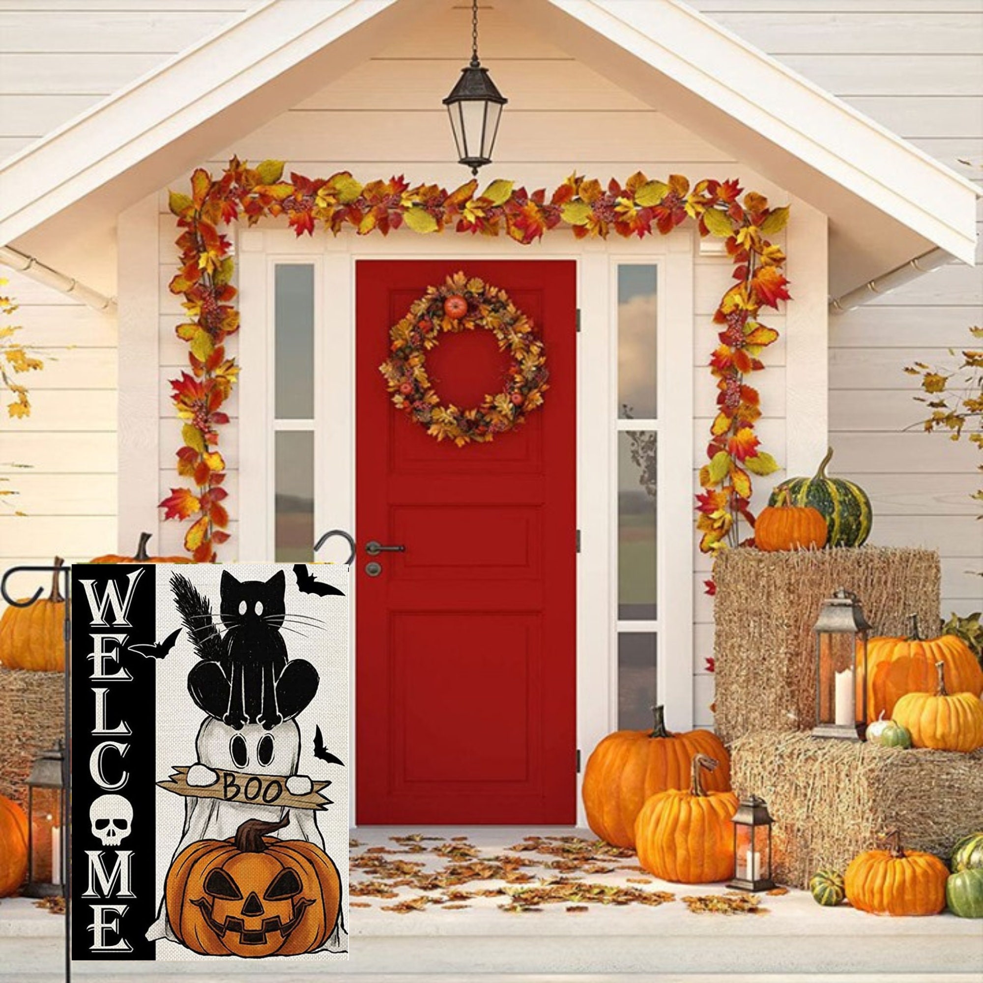Bandera Gato Negro Halloween Black Cat Halloween Flag Halloween Decor Black Cat With Pumpkin