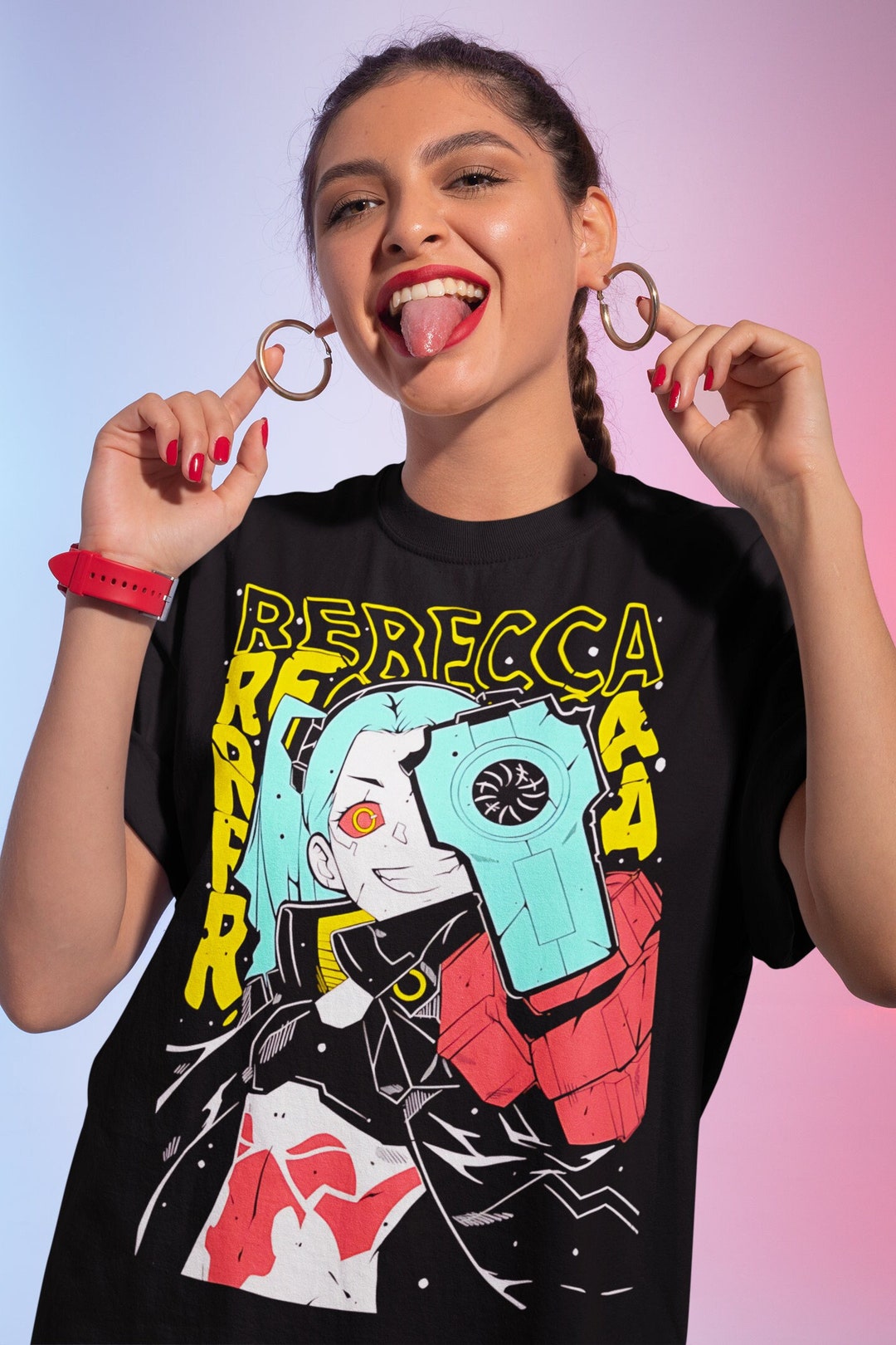 T-shirt graphique unisexe Rebecca Graffiti Edgerunners, chemise Edge ...