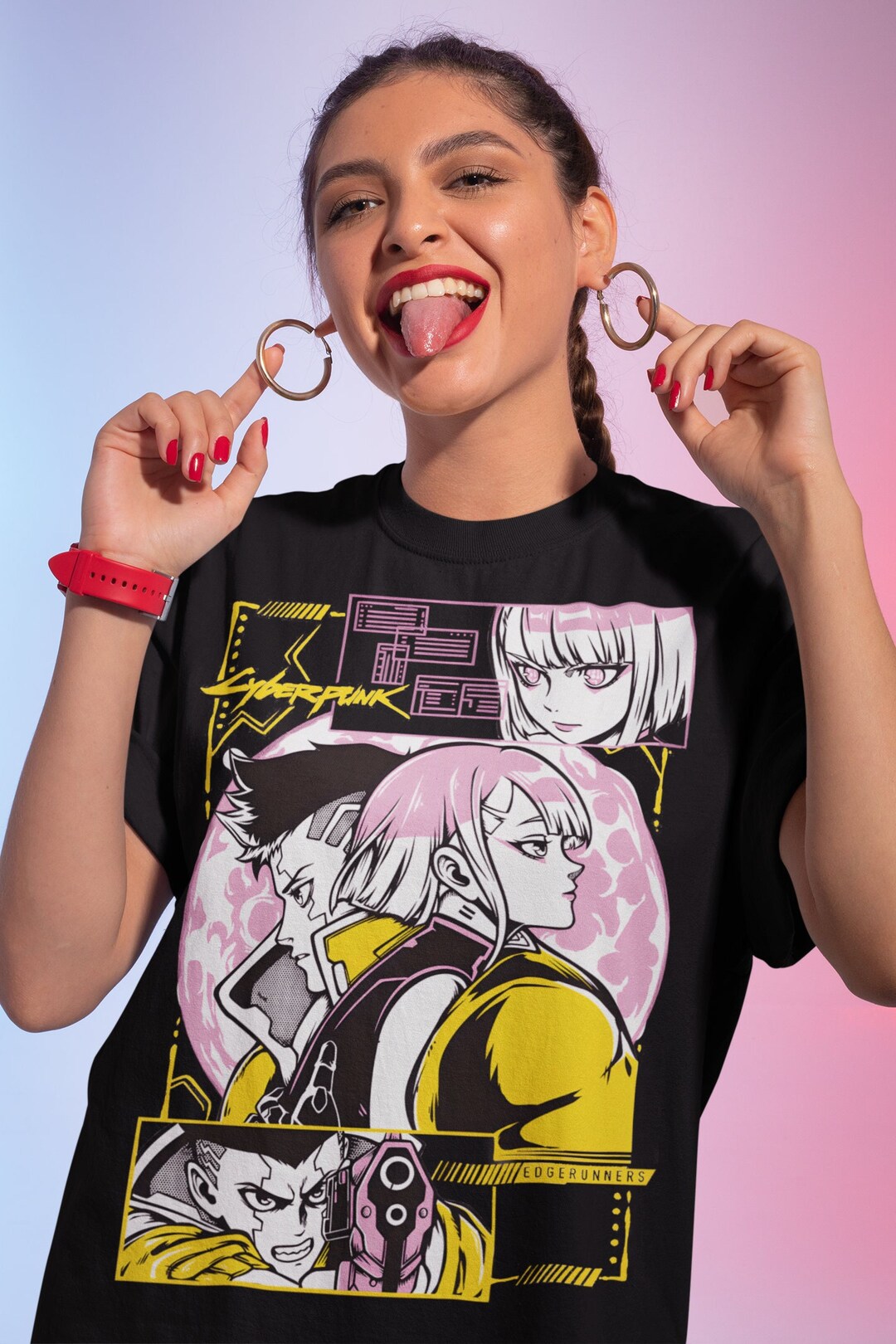 Edgerunners Yellow and Pink Unisex Graphic Tee, Edge Runner Shirt ...