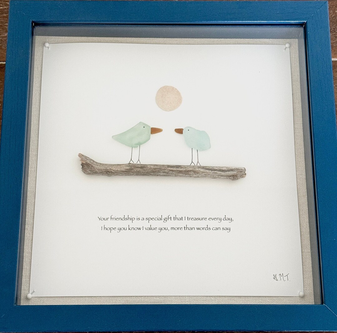 Handmade Friendship T Original Sea Glass Art Seaglass Birds Friendship Quote Best Friends