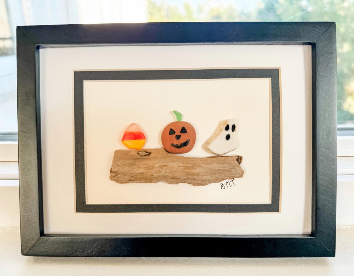 Halloween Pumpkin Decor/sea Glass Wall Art/pebble Art/sea Glass Decor ...