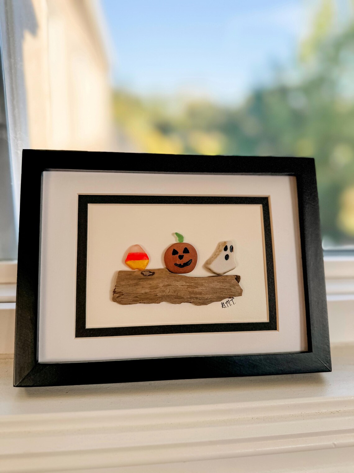Halloween Pumpkin Decor/sea Glass Wall Art/pebble Art/sea Glass Decor ...