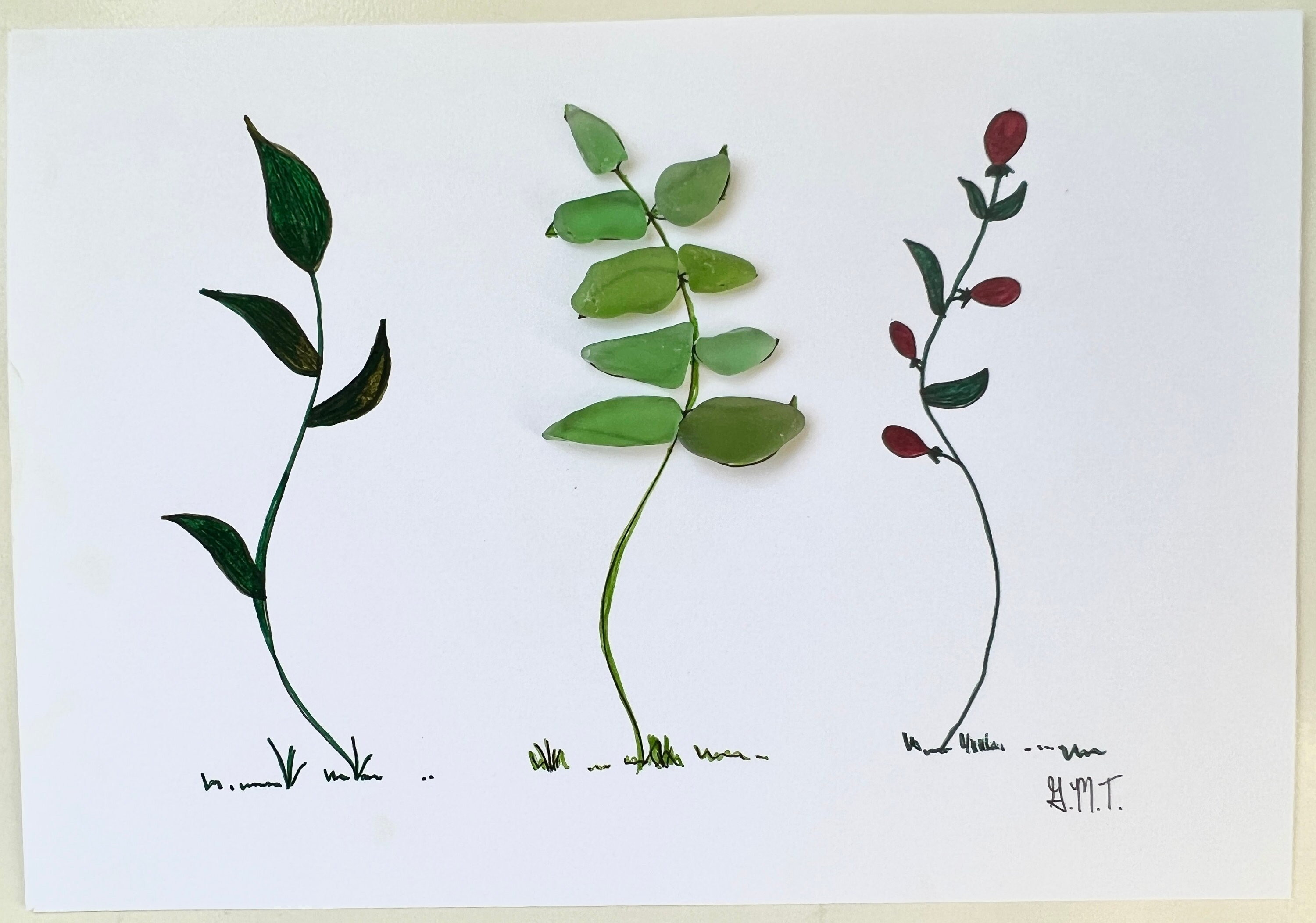 Botanical Artwork/sea Glass Art/flower Art/sea Glass Decor/minimalist ...