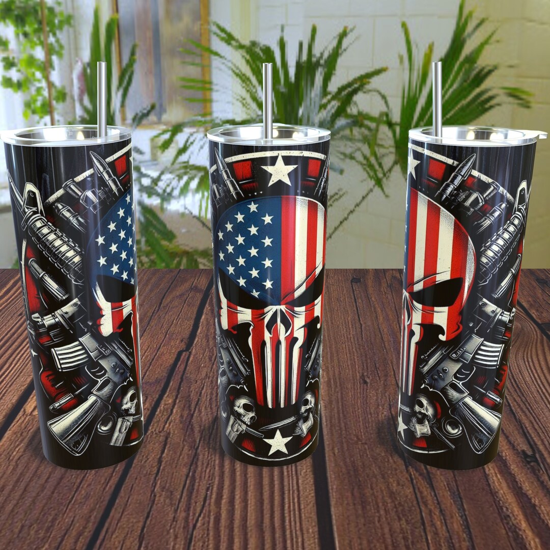 2nd Amendment Skull Flag Bullets and Gun 20oz Tumbler Design - Etsy