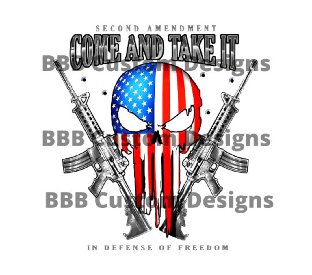 2nd Amendment Skull Flag Bullets and Gun Second Amendment / Liberty or ...