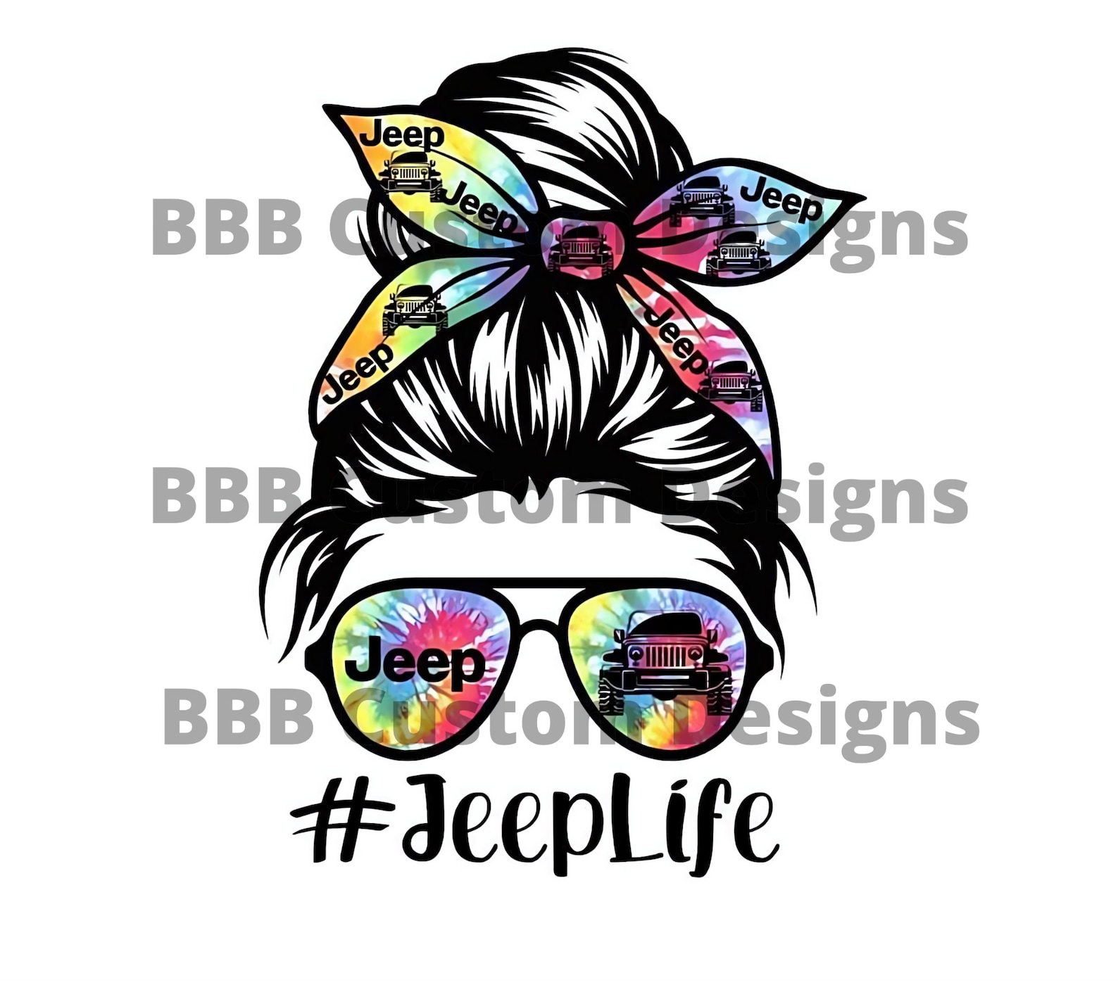 Jeep Life Messy Bun Jeep Girl Tie Dye On White Etsy