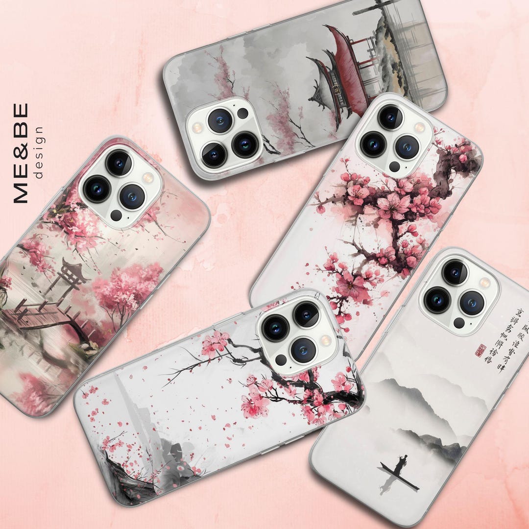 Japanese Sakura Phone Case Aesthetic Cover Korean for iPhone 16 Pro, 15 ...