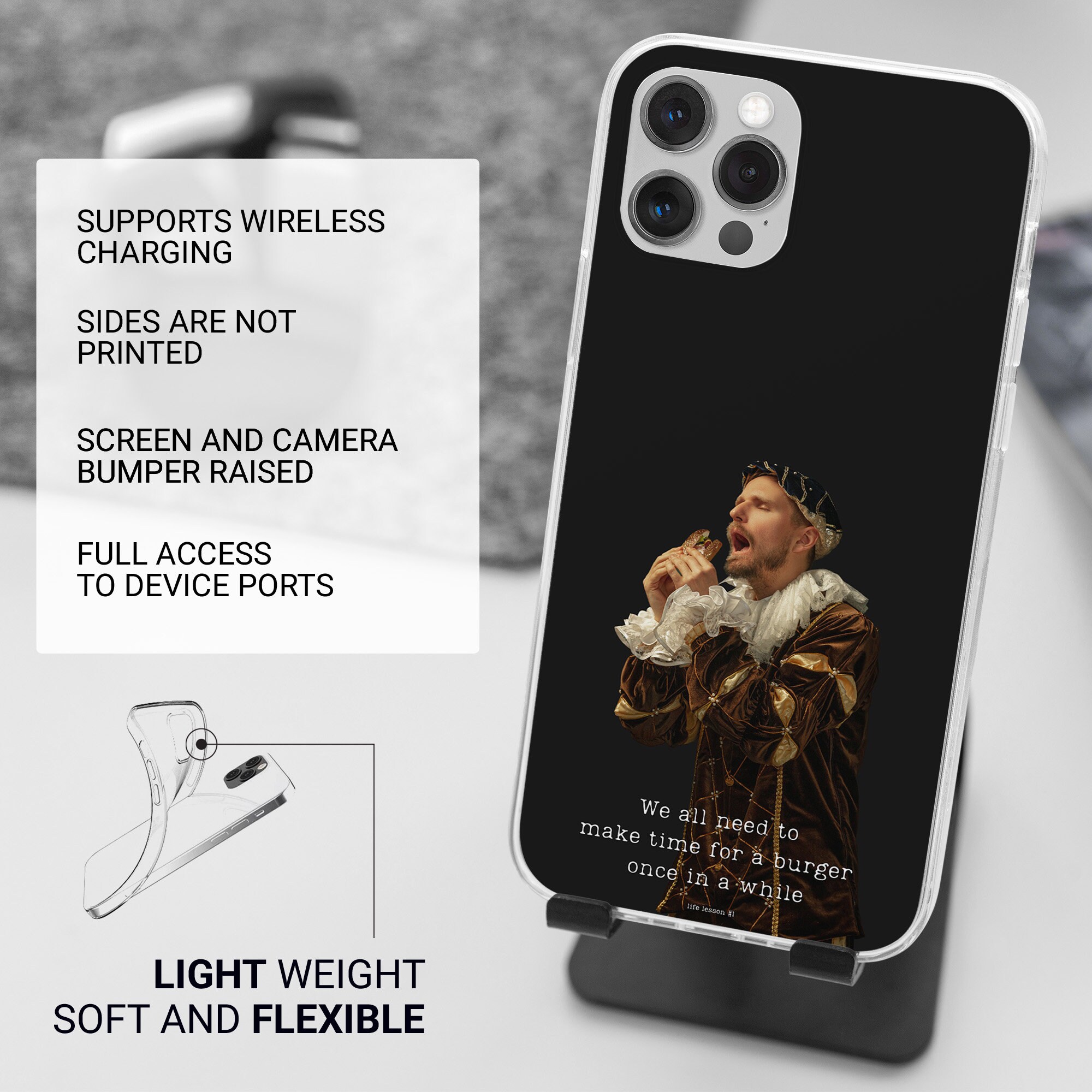 Comical Renaissance Burger Phone Case Fries Quote Galaxy Cover - Etsy