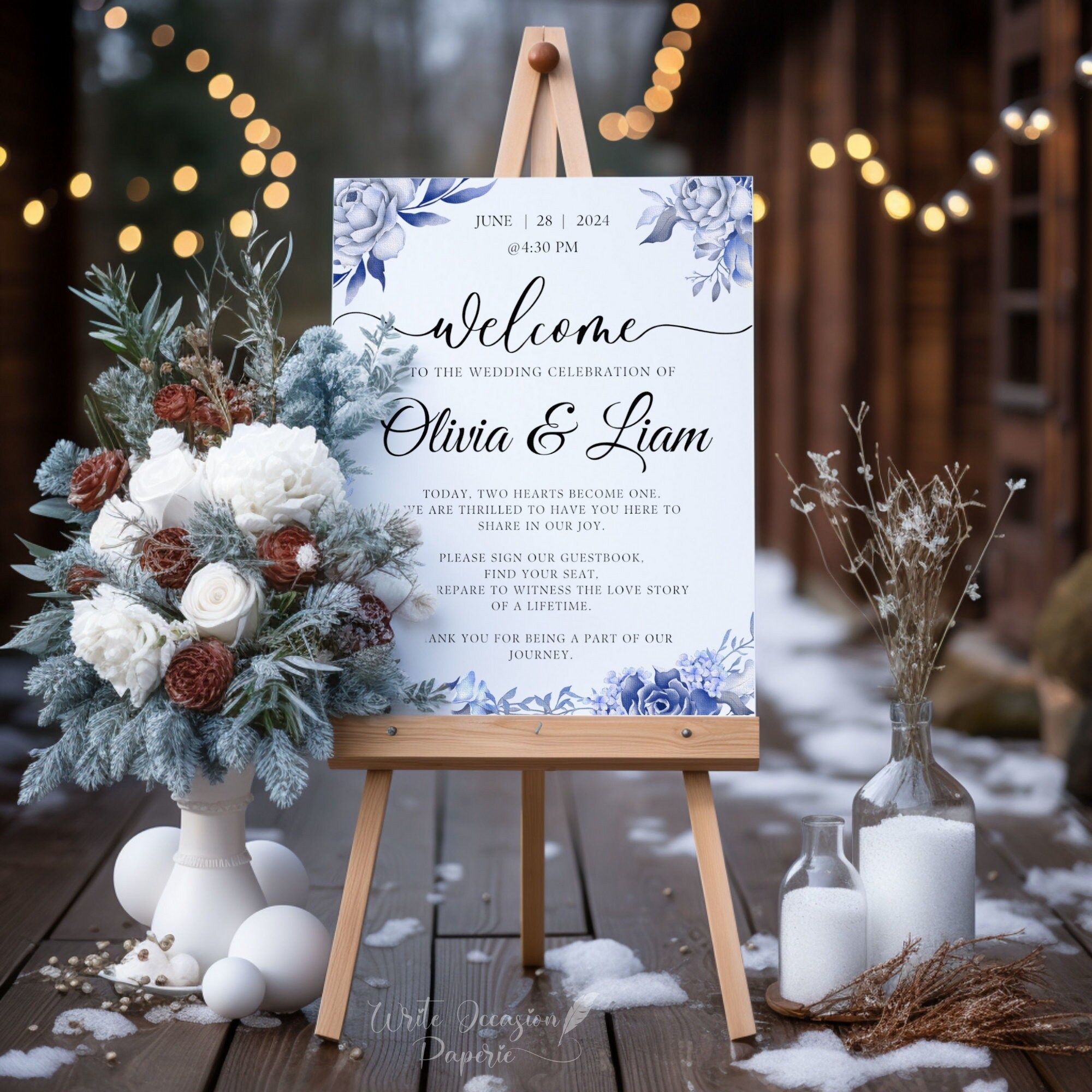 Dusty Blue Wedding Welcome Sign, Floral Instant Download Printable ...