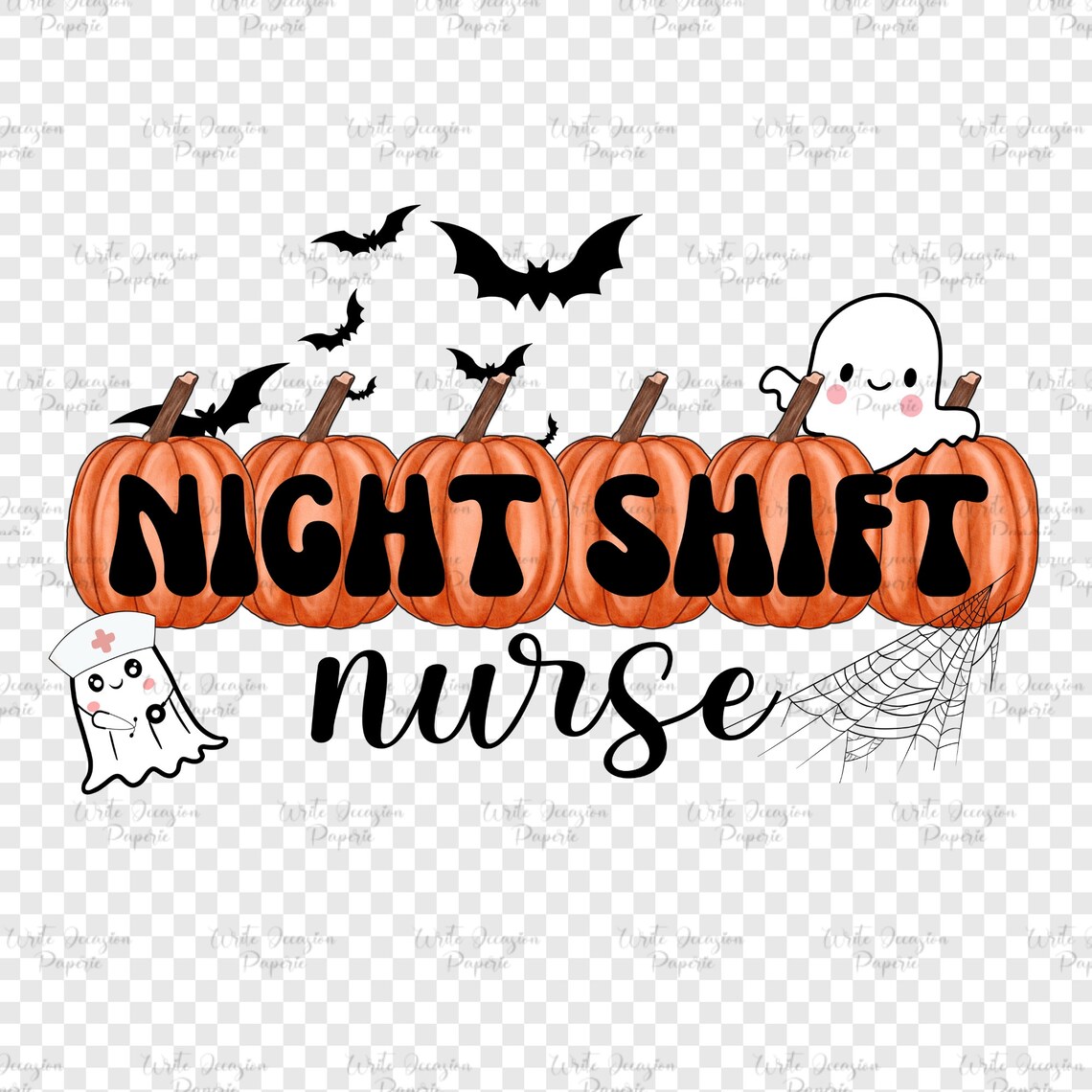 Night Shift Nurse Halloween SVG PNG With Pumpkins Ghosts, Halloween ...