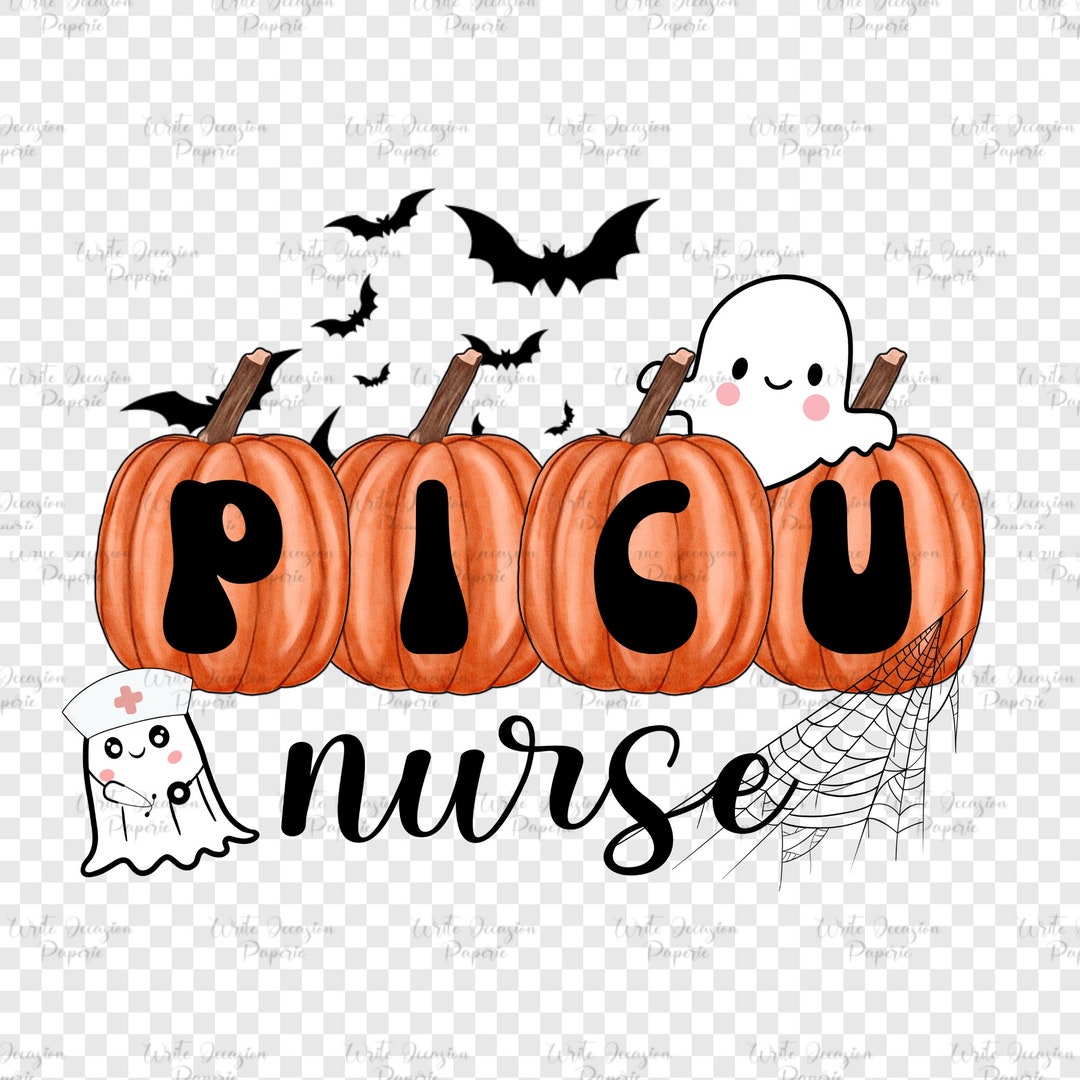 PICU Nurse Halloween SVG PNG With Pumpkins and Ghosts, Halloween Nurse ...