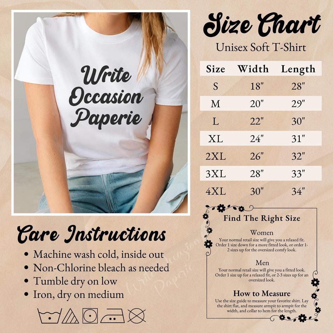 4XL Bella Canvas 3001 Size Chart Mockup White 4XL Bella - Etsy