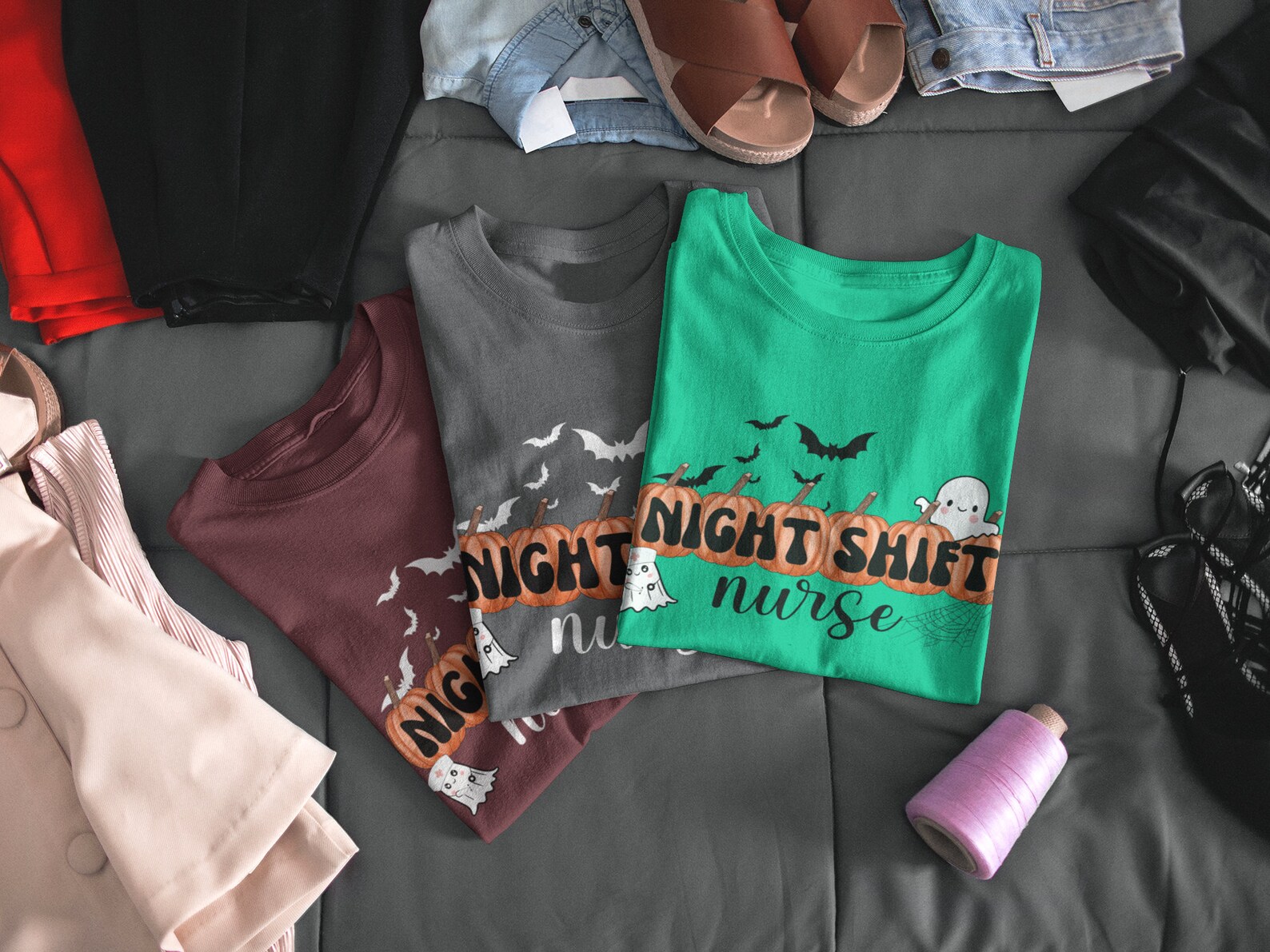 Night Shift Nurse Halloween SVG PNG With Pumpkins Ghosts, Halloween ...