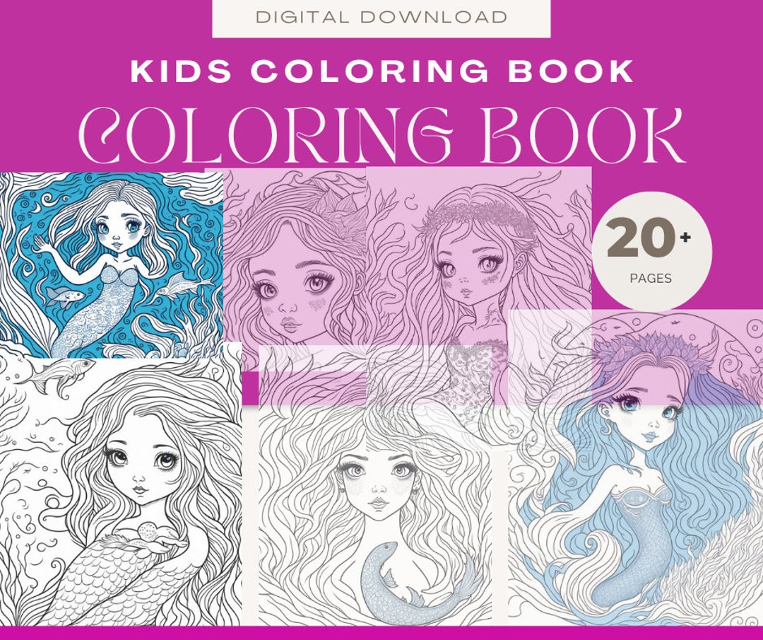 MERMAID COLORING BOOK Kids Coloring Book Digital Downloads - Etsy