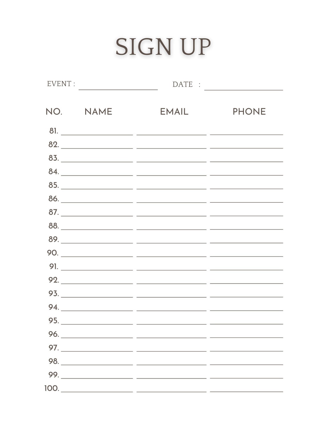 Digital Sign in Sheet, Signup Sheet, Login Sheet, Printable Sign in ...