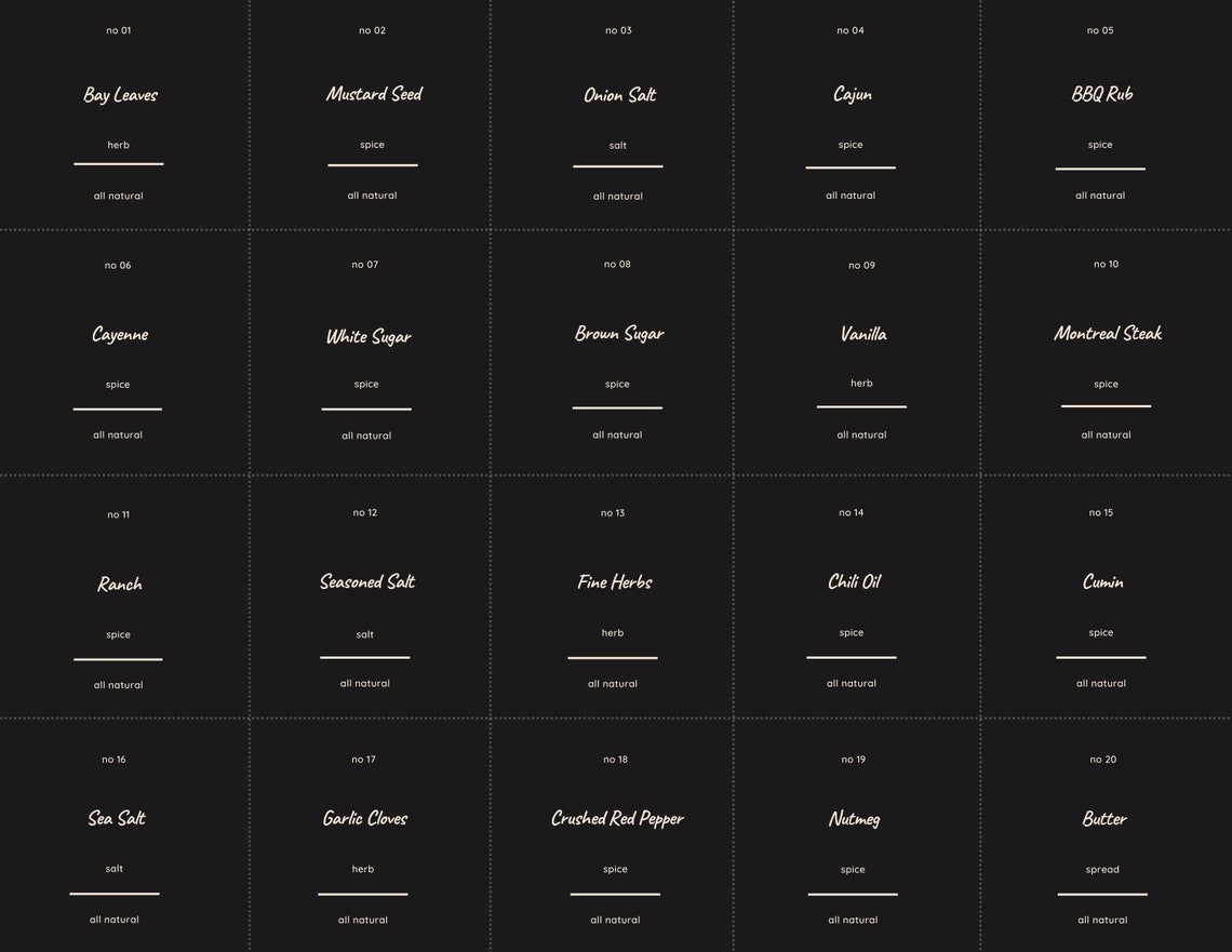 Black Modern Minimalist Spice Labels, Printable Spice Labels, Instant ...