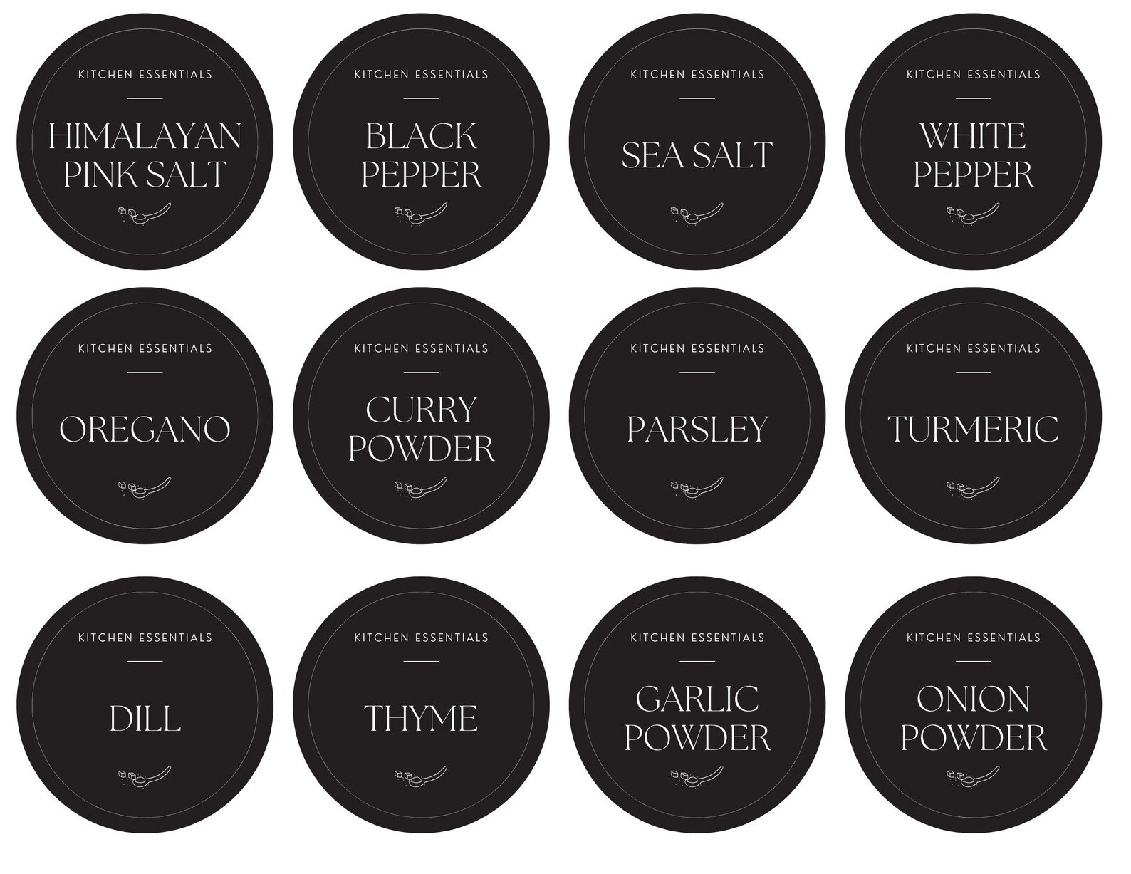 Minimalist Black Spice Labels, Circular Spice Labels, 36 Spice Labels ...