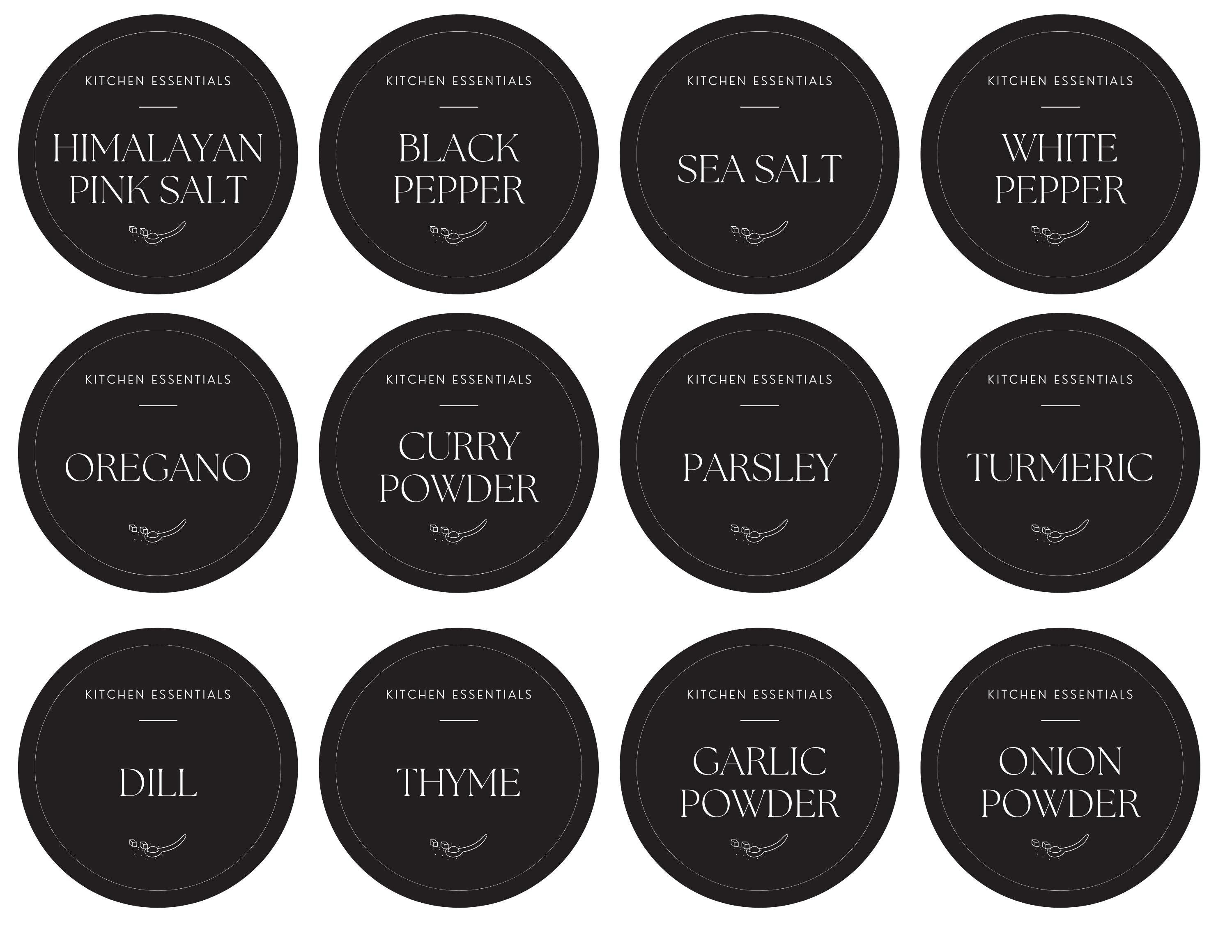 Minimalist Black Spice Labels, Circular Spice Labels, 36 Spice Labels ...