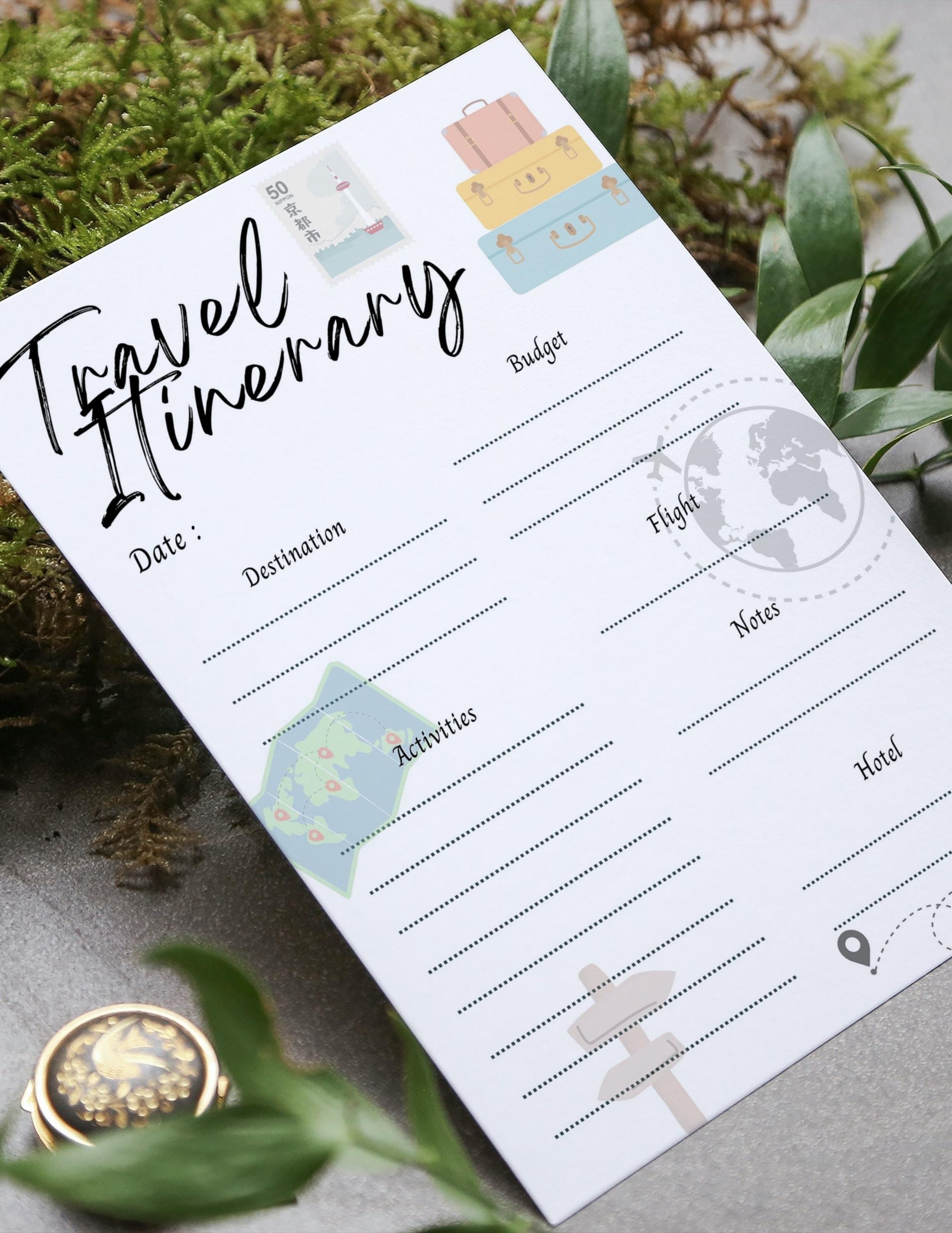 One Page Travel Itinerary, Travel Planner, Digital Travel Planner ...